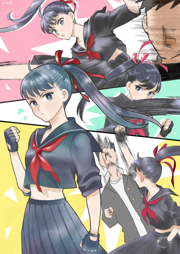 Safebooru - 1girl black hair black serafuku delinquent fighting ...