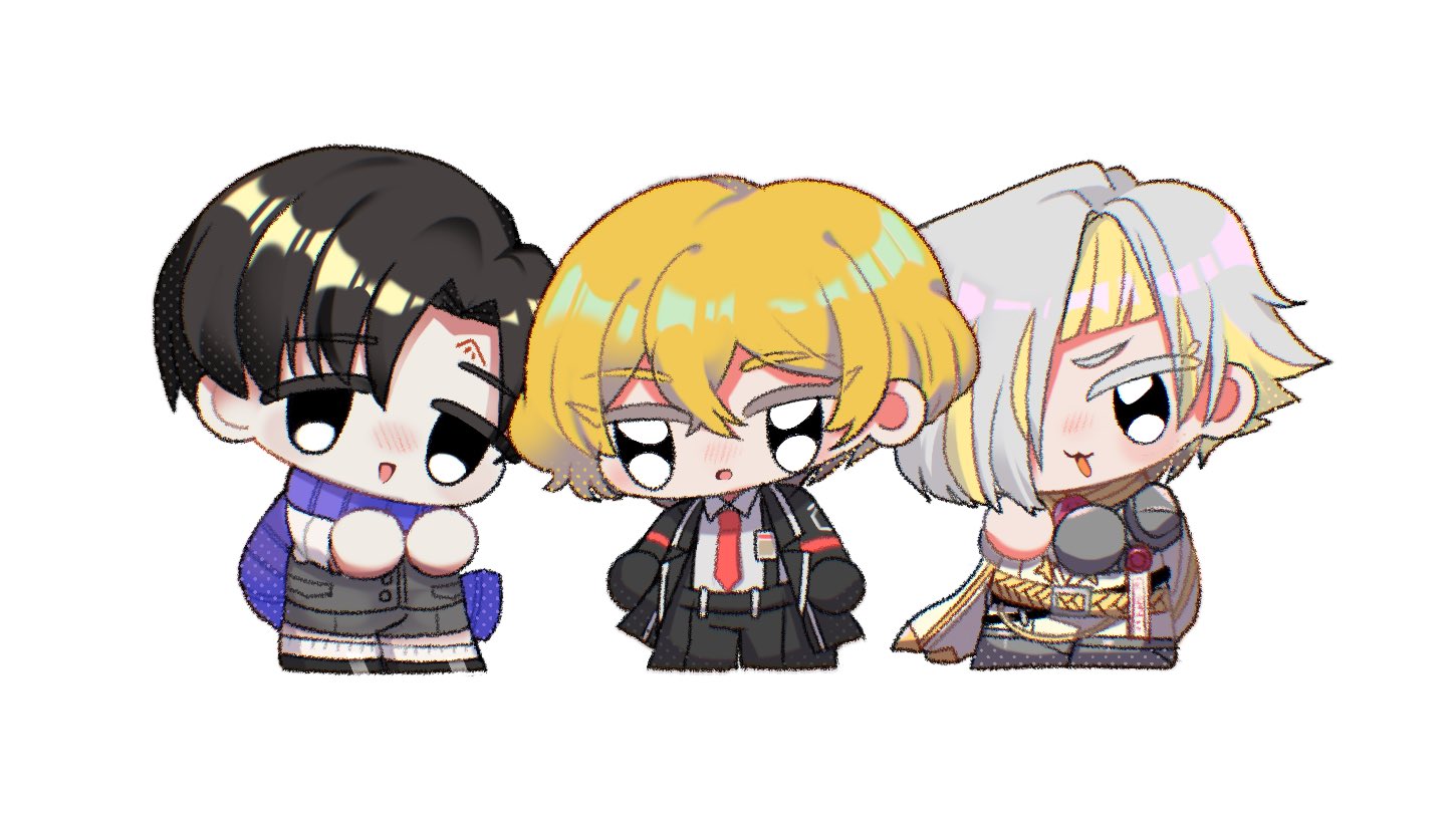 Safebooru - 1girl 2boys black eyes black hair blonde hair blue scarf chibi demian (project moon ...