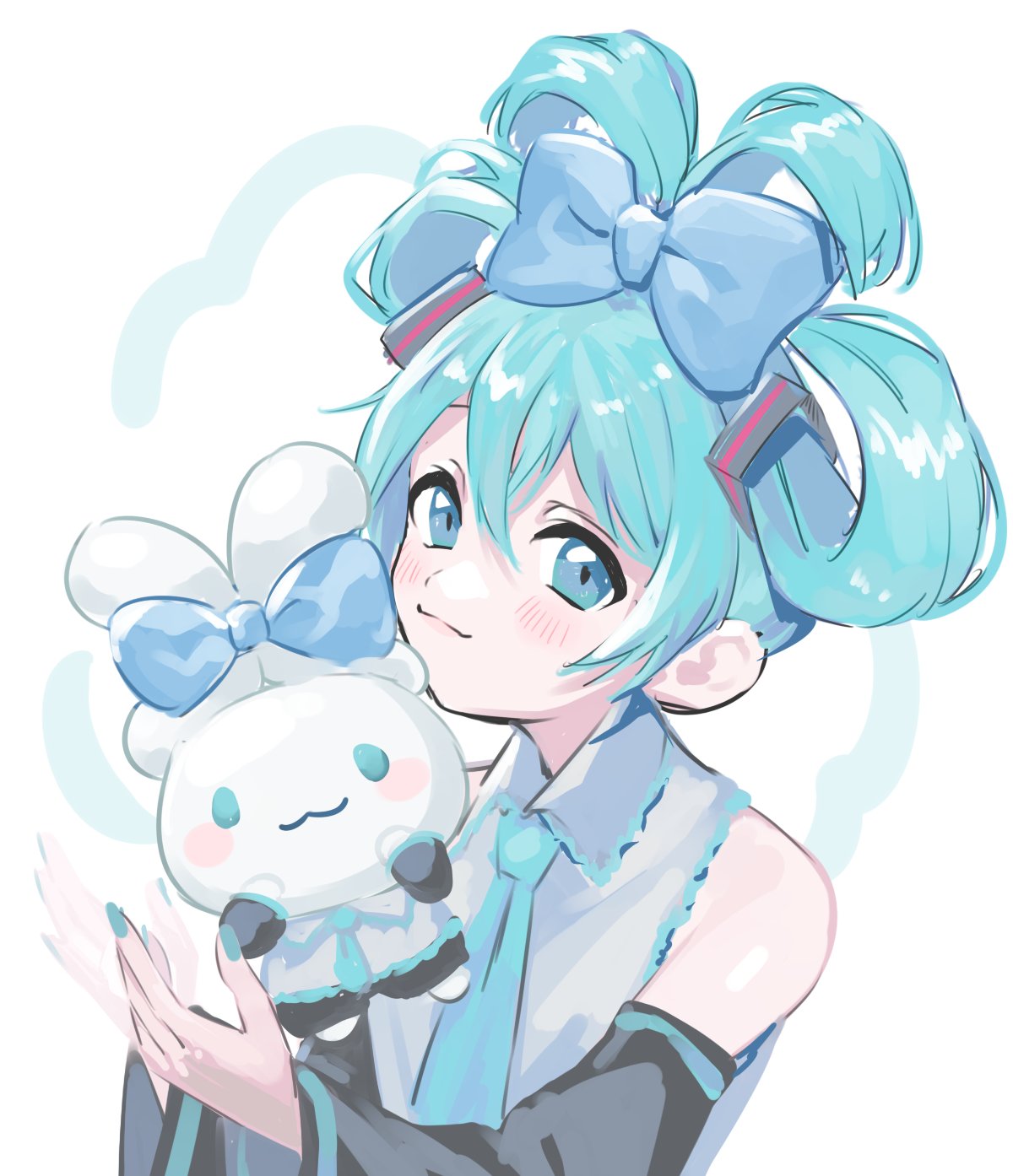 Safebooru - 1girl :3 aqua eyes aqua hair aqua nails aqua necktie aqua trim bare shoulders black ...