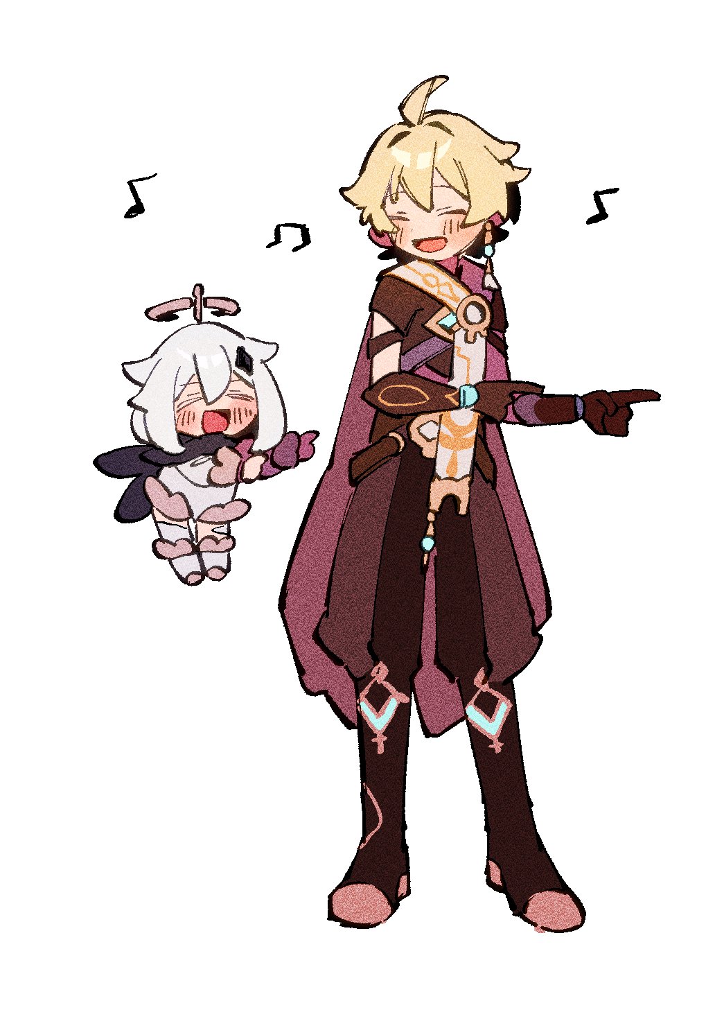 Safebooru - 1boy 1girl aether (genshin impact) ahoge arm armor baggy pants black scarf blonde ...