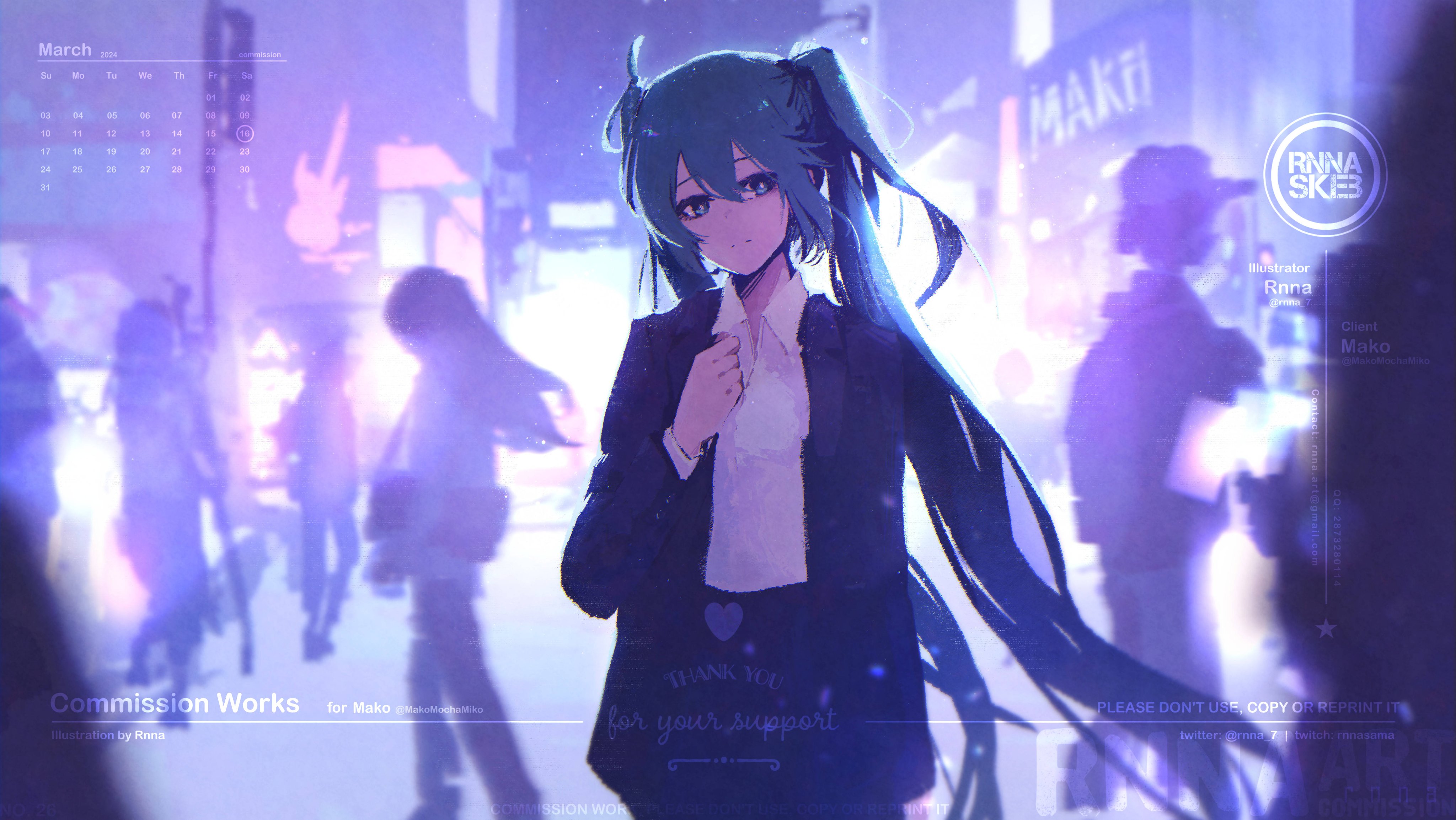 Safebooru - 1girl :| absurdres arm at side black jacket black pants blue eyes blue hair calendar ...