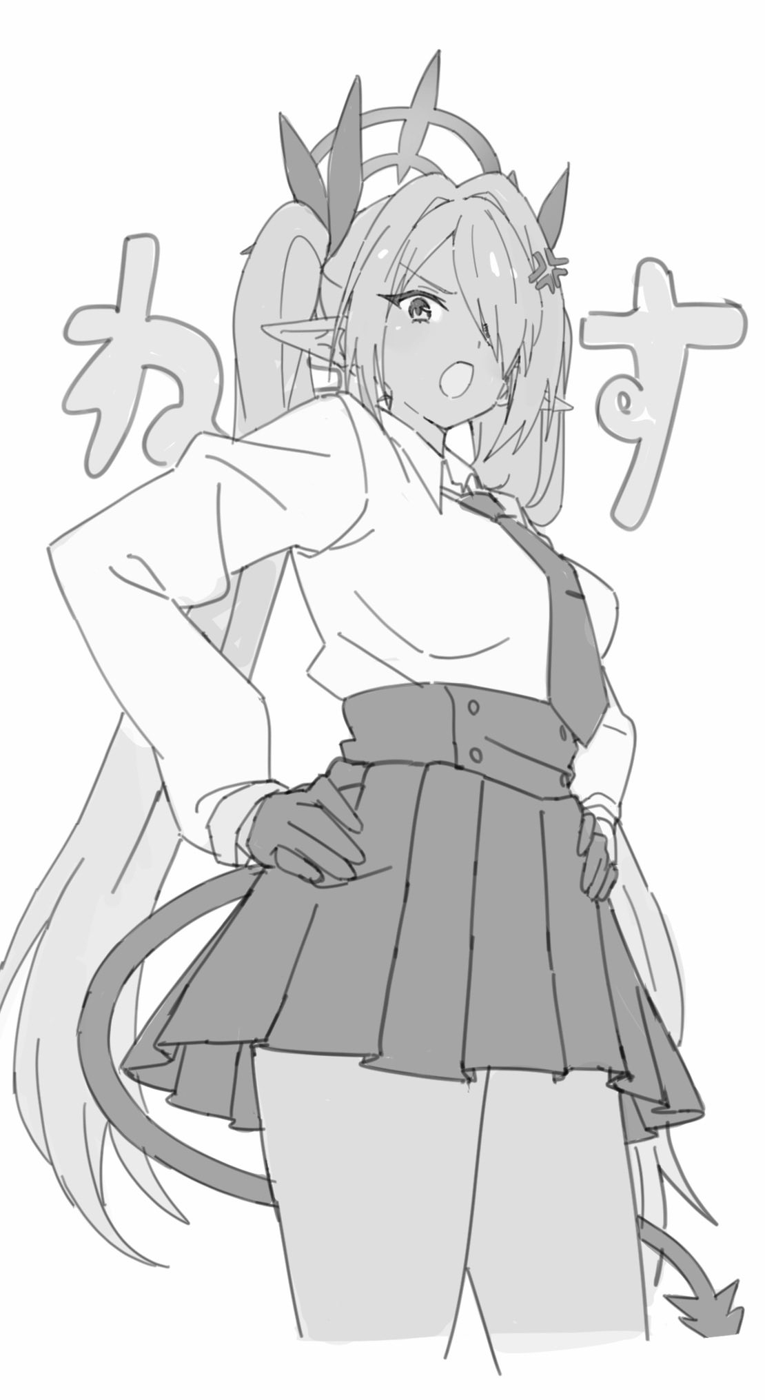 Safebooru - 1boy anger vein black gloves blue archive demon tail egetsu nee na gloves greyscale ...