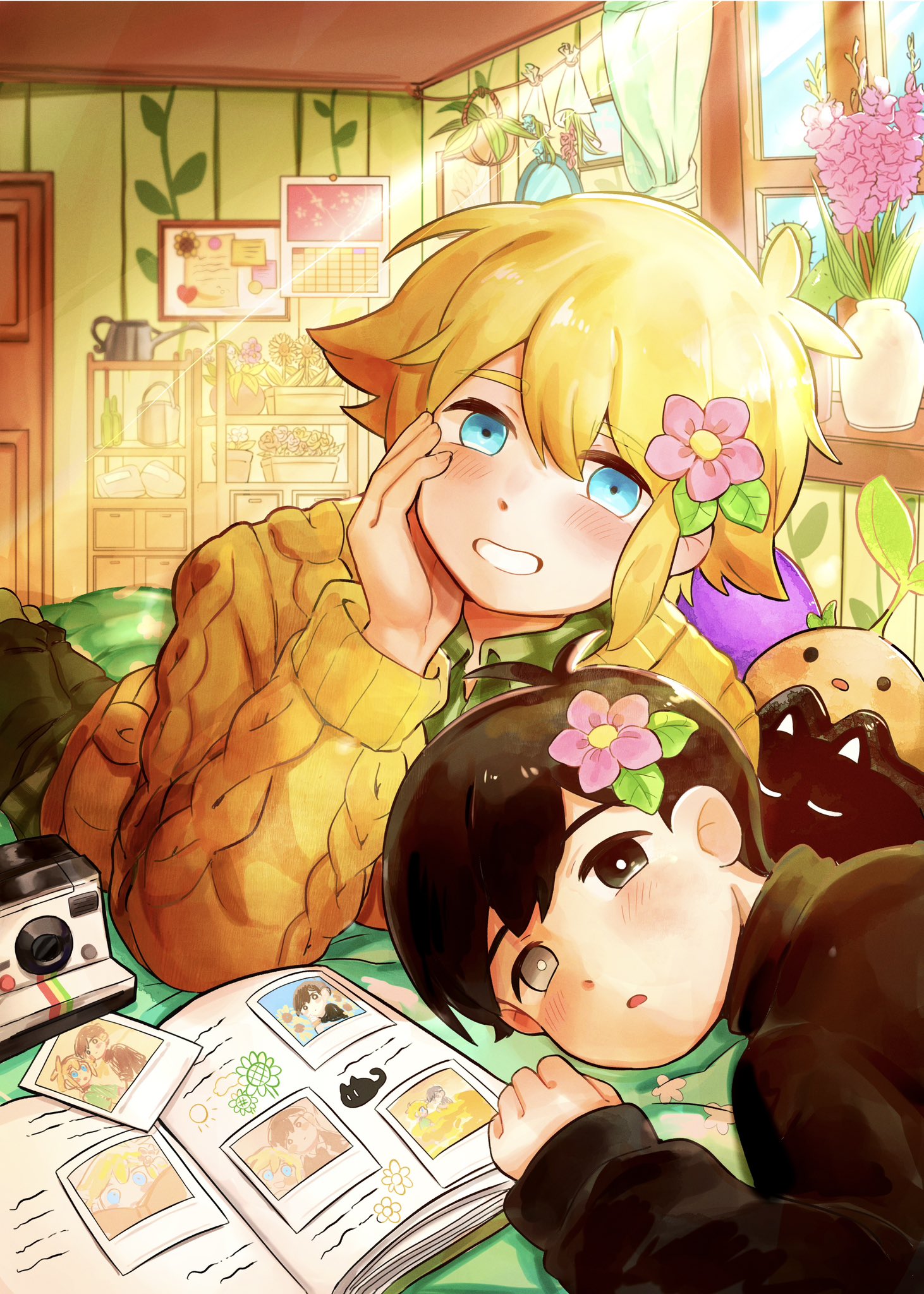 Safebooru - 2boys alternate costume basil (faraway) (omori) basil (omori) black hair blonde hair ...