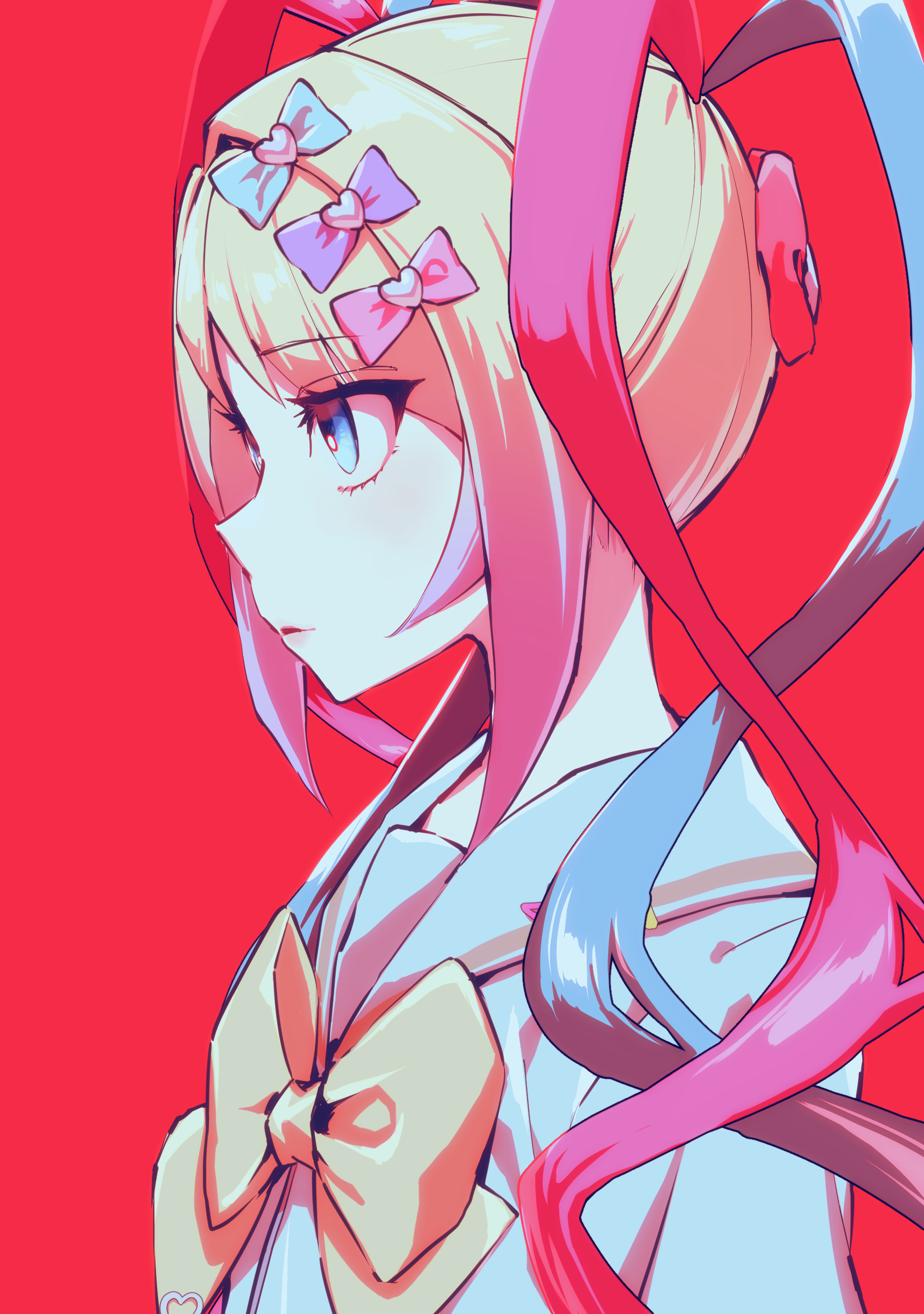 Safebooru - 1girl absurdres ama (pixiv 50406250) blonde hair blue bow blue eyes blue hair blue ...