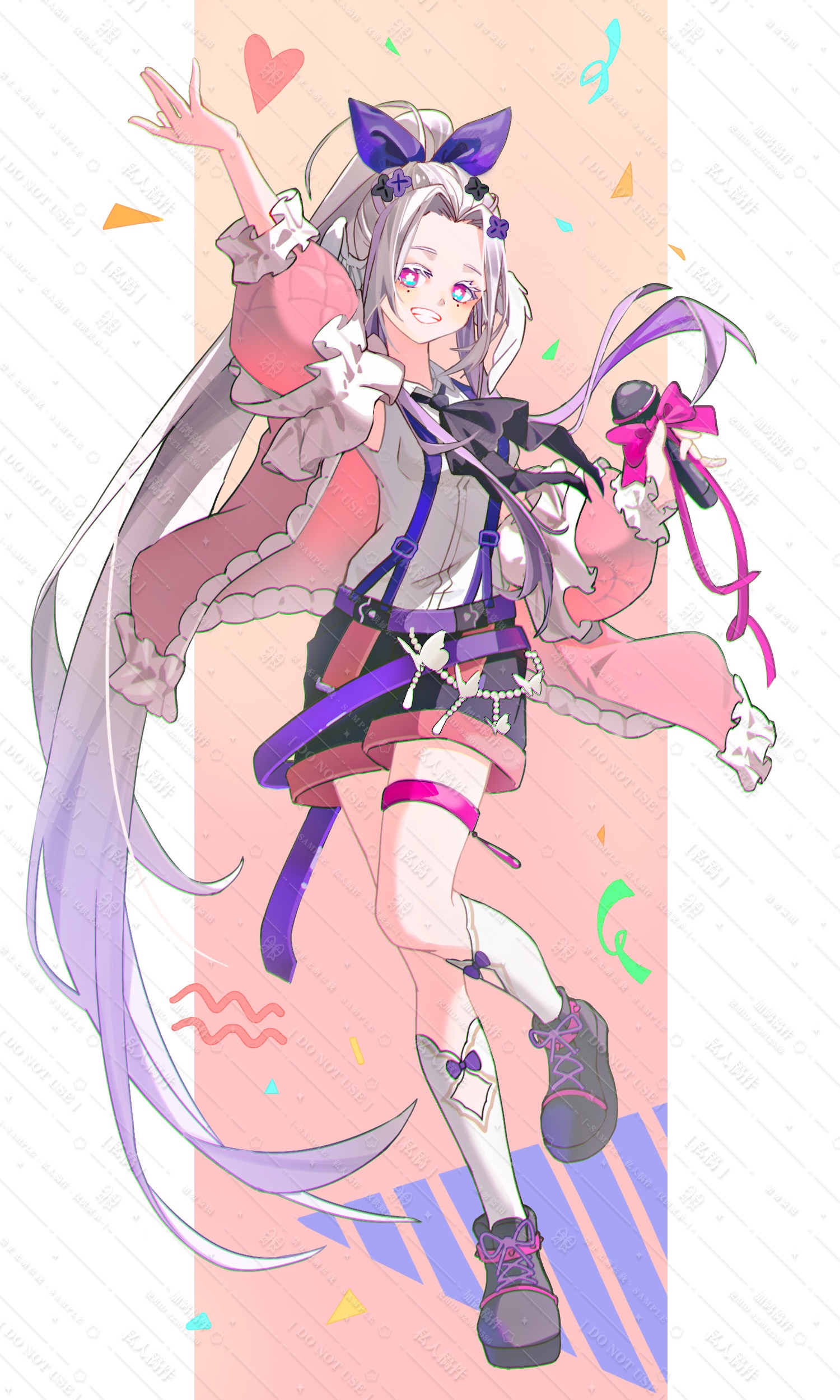 Safebooru - 1girl absurdres arm up black bow black bowtie black flower black footwear black ...