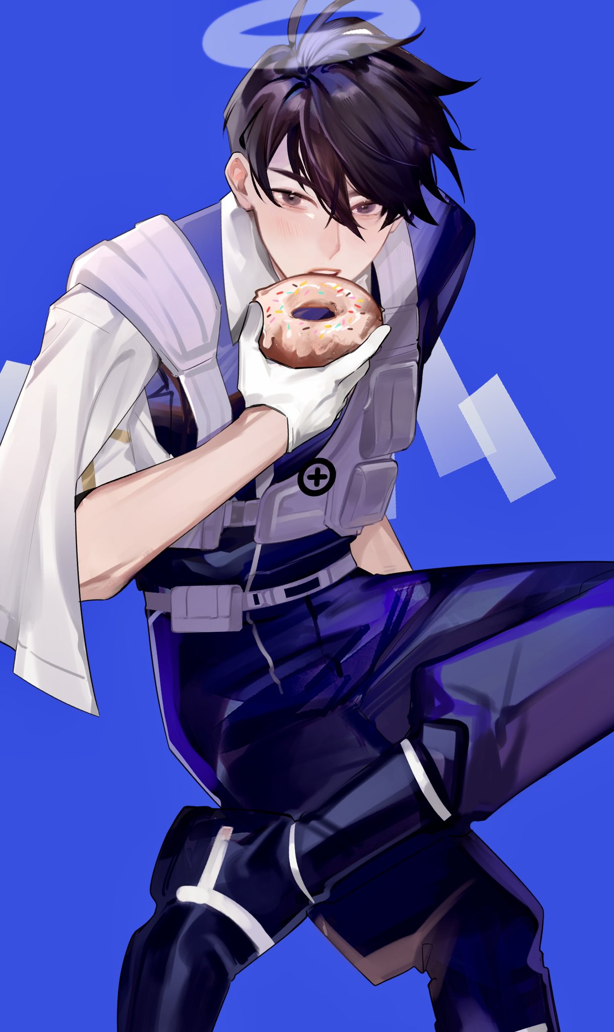 Safebooru - 1boy akanaka03 arknights asymmetrical clothes bandolier belt belt pouch black ...