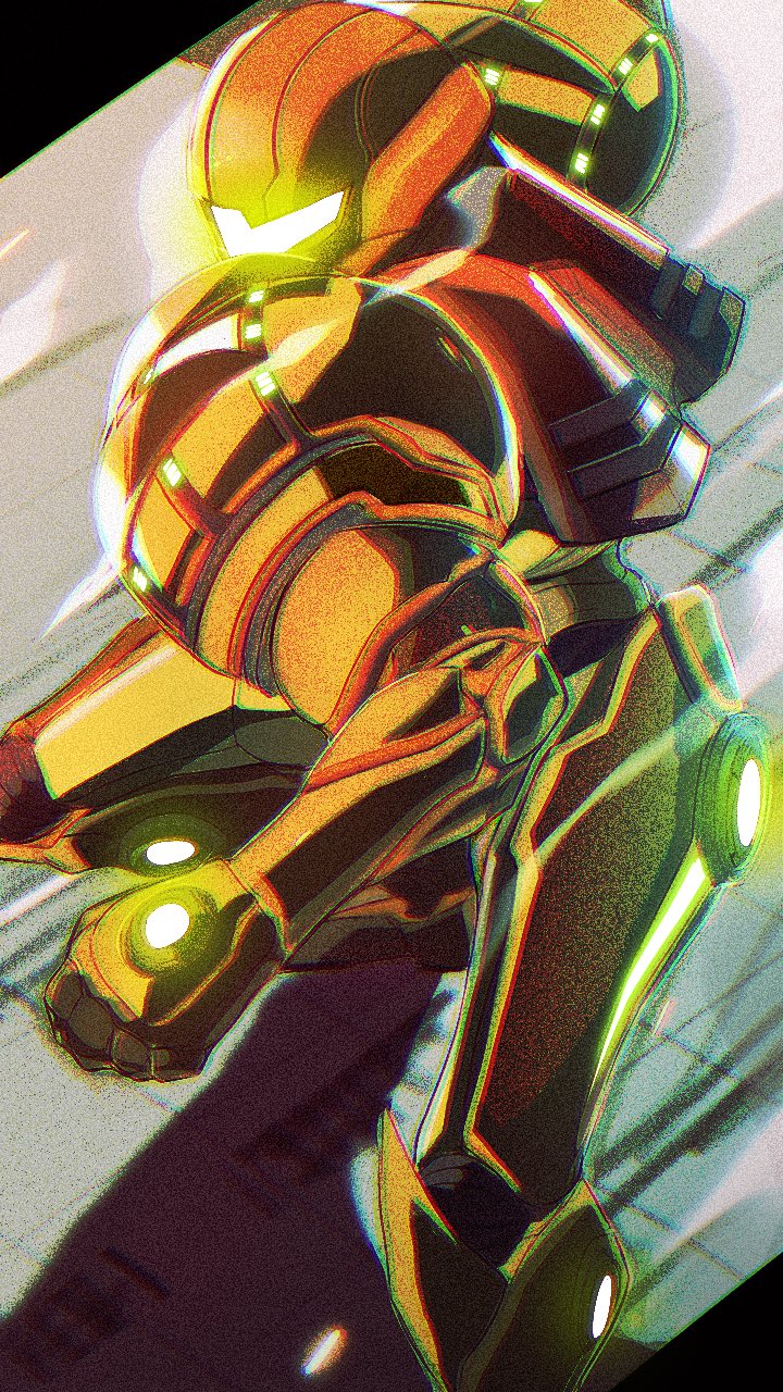 Safebooru - 1girl armor film grain from above full armor green visor ...