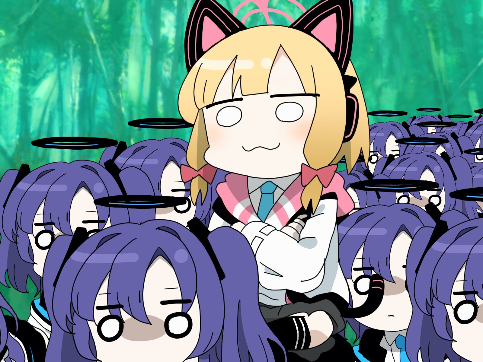 Safebooru - 6+girls :3 :| animal ear headphones animal ears blonde hair blue archive blue ...