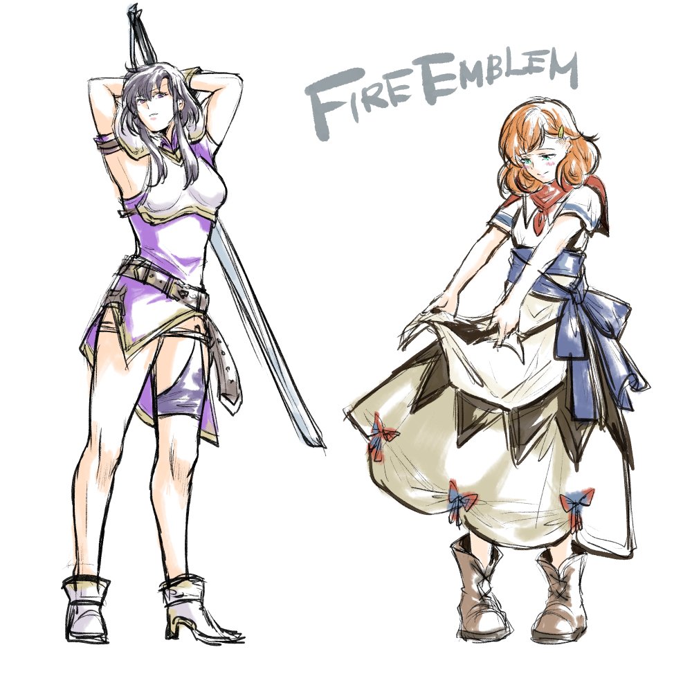 Safebooru - 2girls apron armor belt black hair blush boots breastplate dress fire emblem fire ...