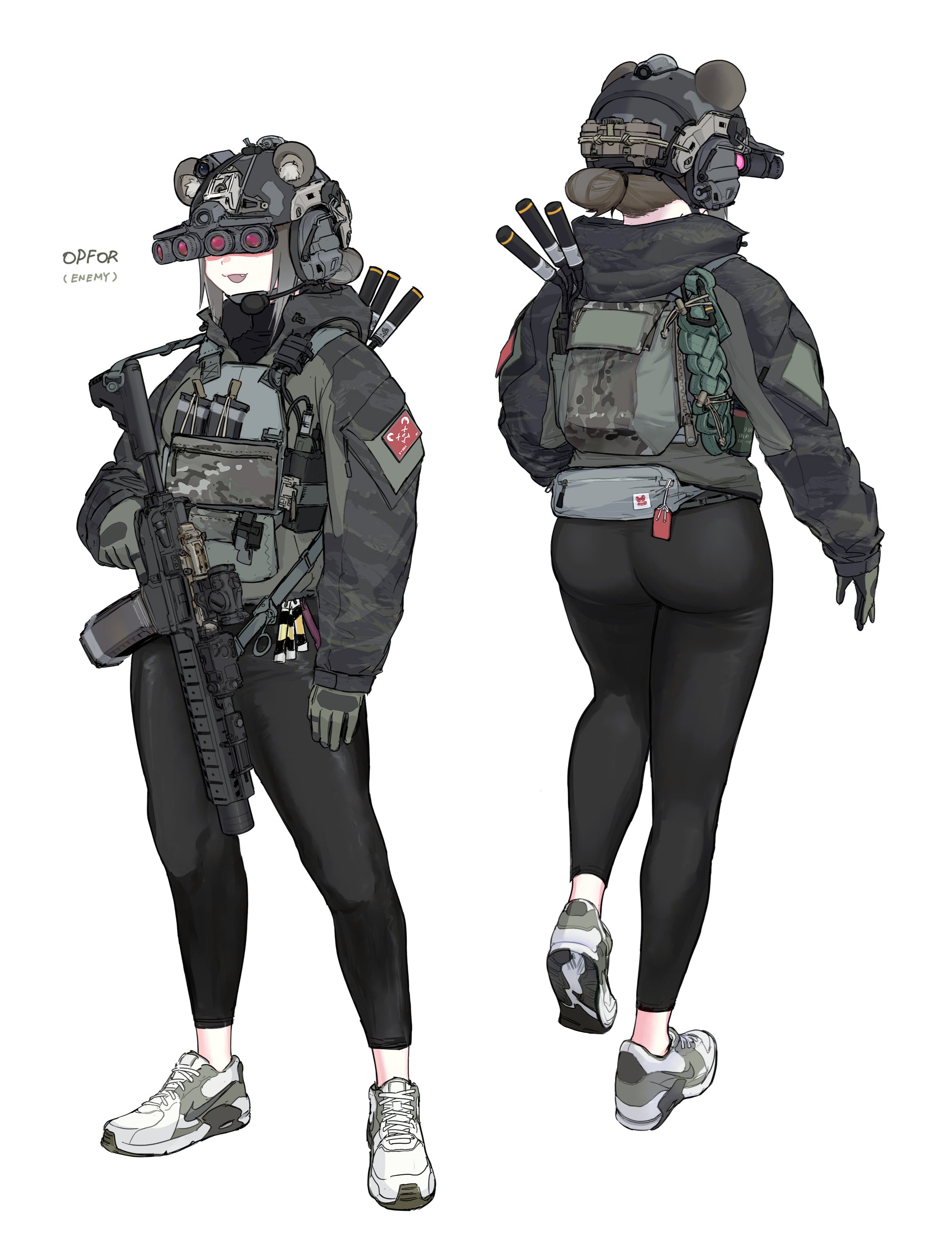 Safebooru - 1girl :d absurdres alma01 animal ear fluff animal ears assault rifle backpack bag ...
