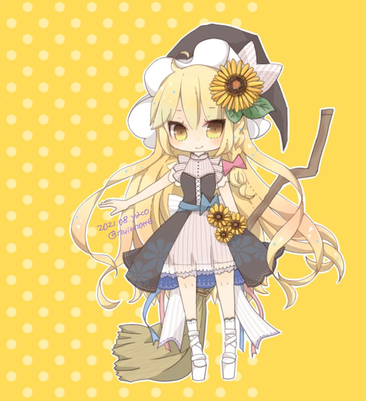 Safebooru - 1girl apron blonde hair bow braid broom chibi flower hair bow hair flower hair ...