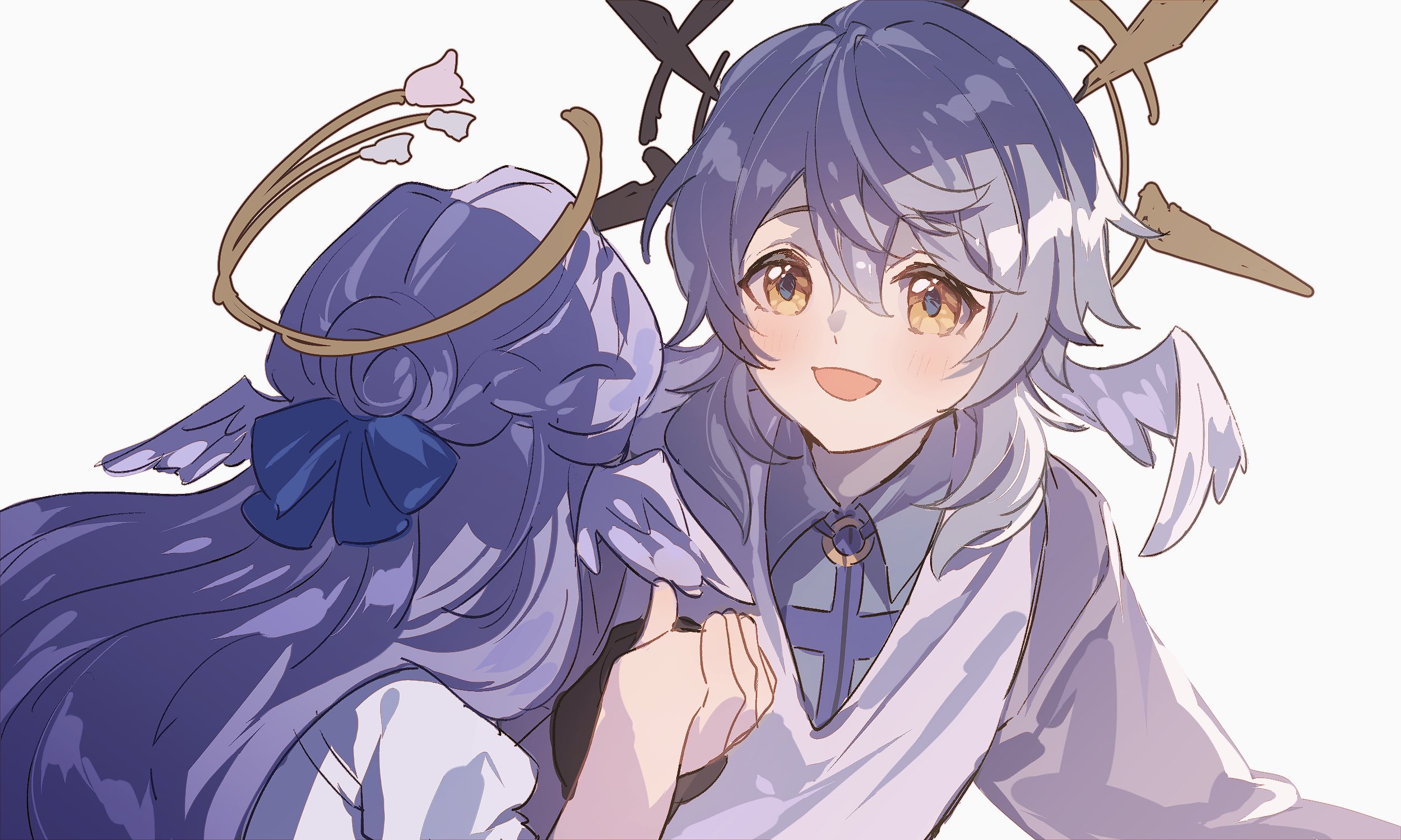 Safebooru - 1boy 1girl brother and sister grey hair halo head wings ...