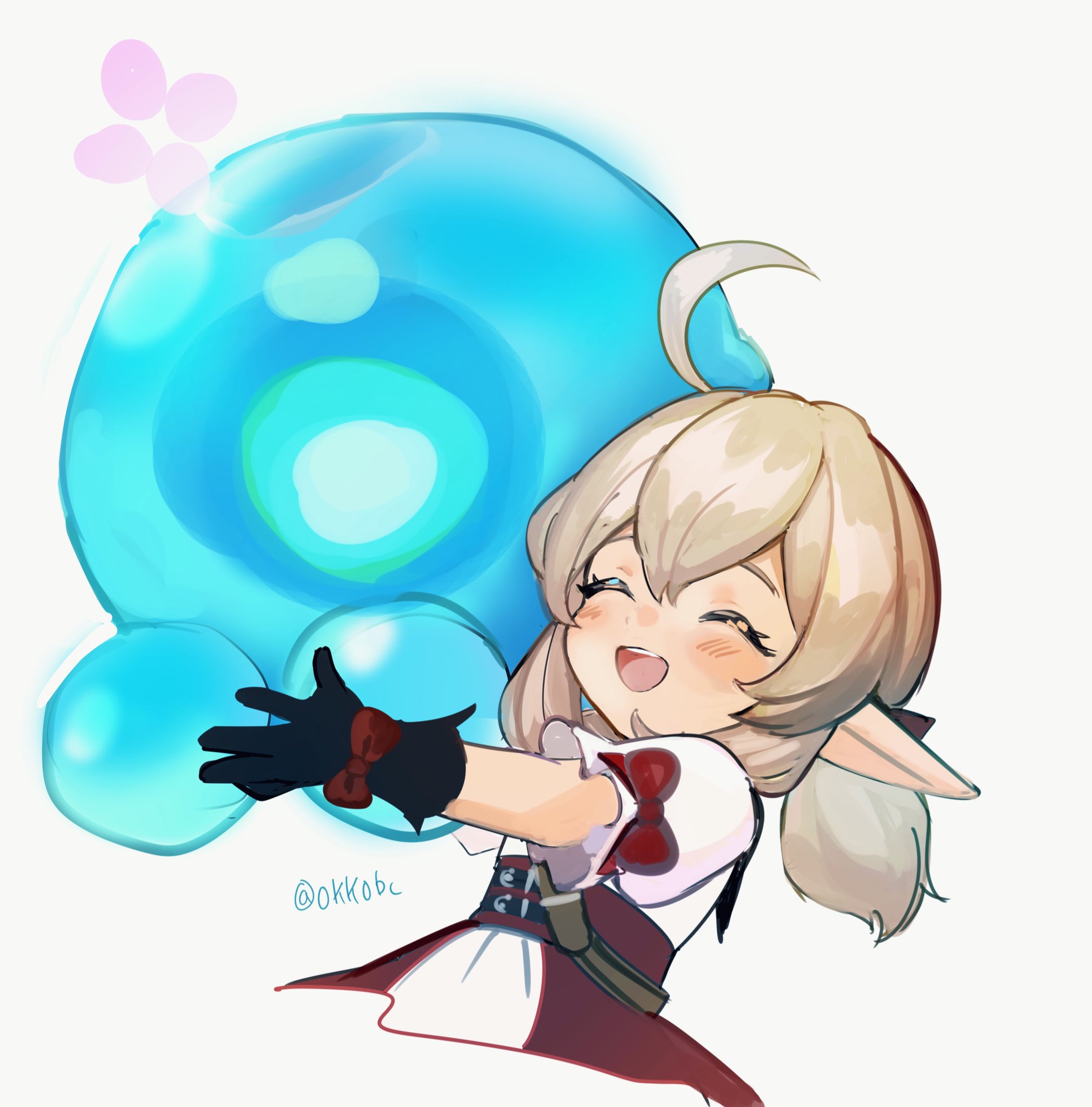 Safebooru - 1girl :d ^ ^ ahoge artist name black gloves blonde hair ...