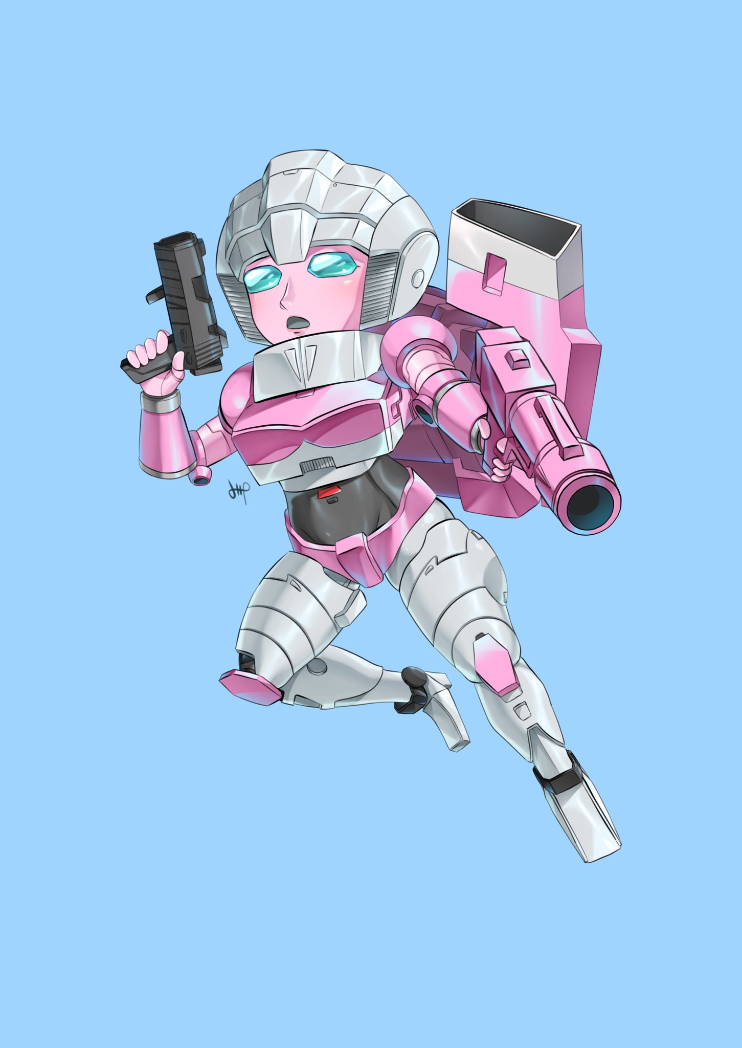 Safebooru - 1girl arcee blue background blue eyes dual wielding gun ...