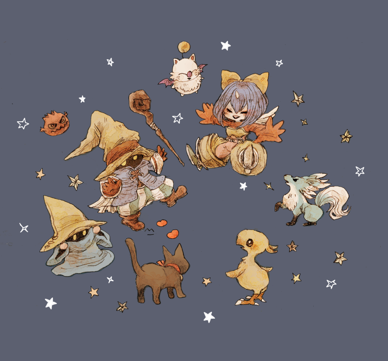 Safebooru - 1boy 1girl 1other bird black cat black mage (final fantasy ...