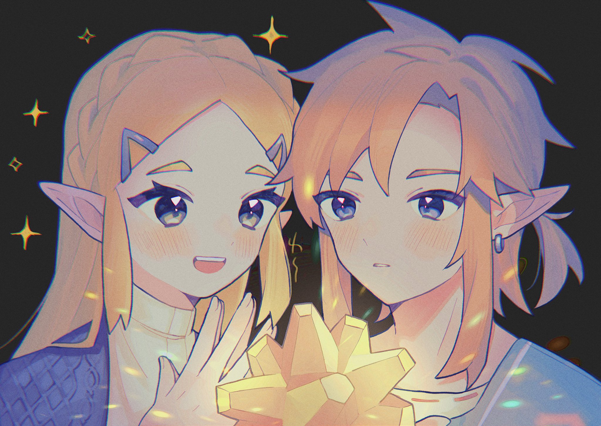 Safebooru - 1boy 1girl 710kcal blonde hair blue eyes blue tunic blush ...