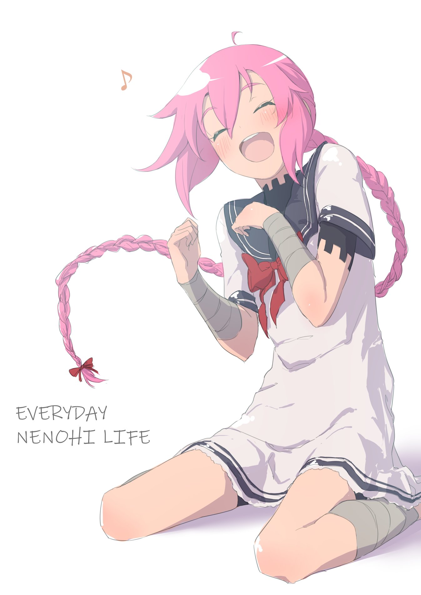 Safebooru - 1girl bandaged arm bandaged leg bandages bike shorts black sailor collar blush braid ...