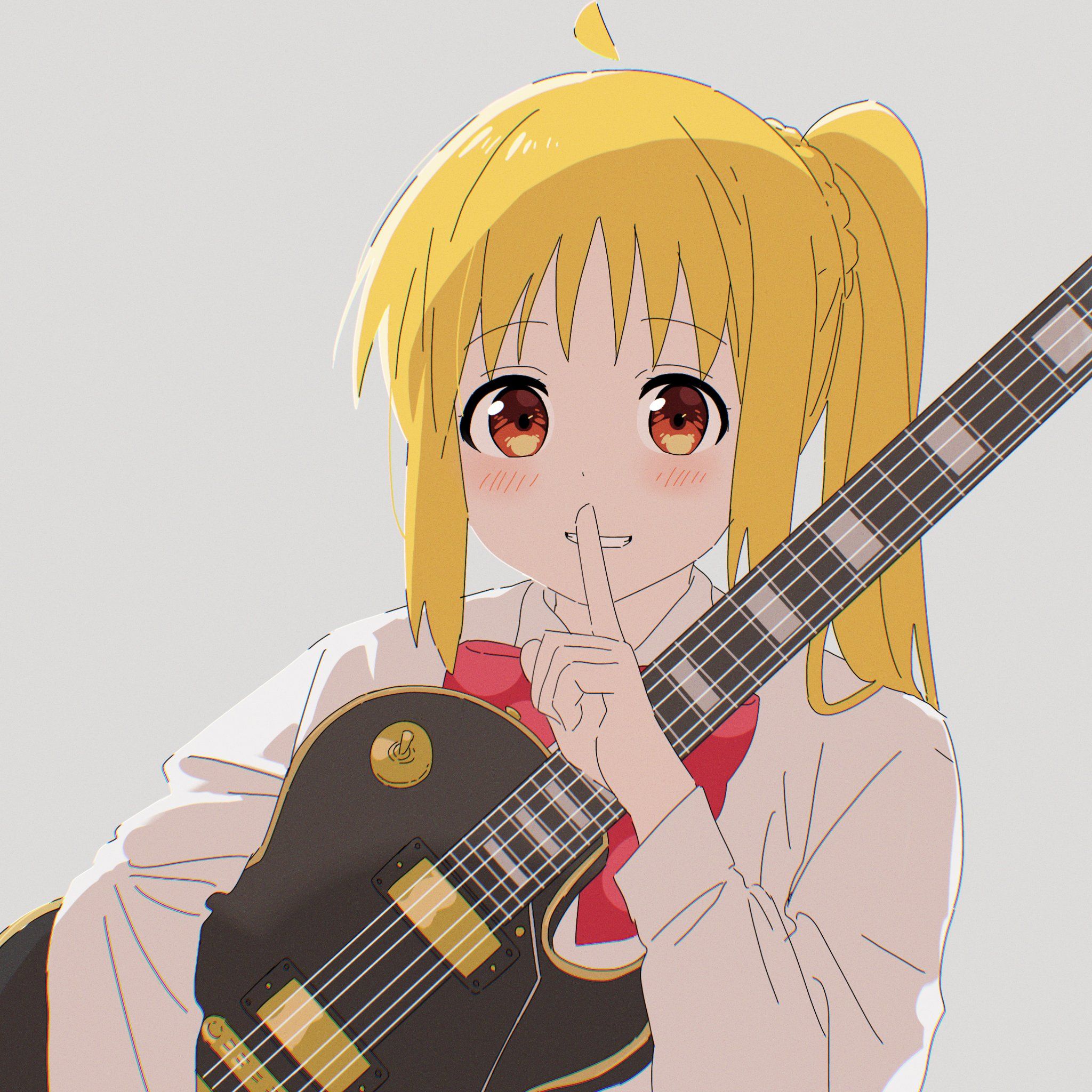 Safebooru - 1girl ahoge blonde hair bocchi the rock! bow bowtie collared shirt commentary ...