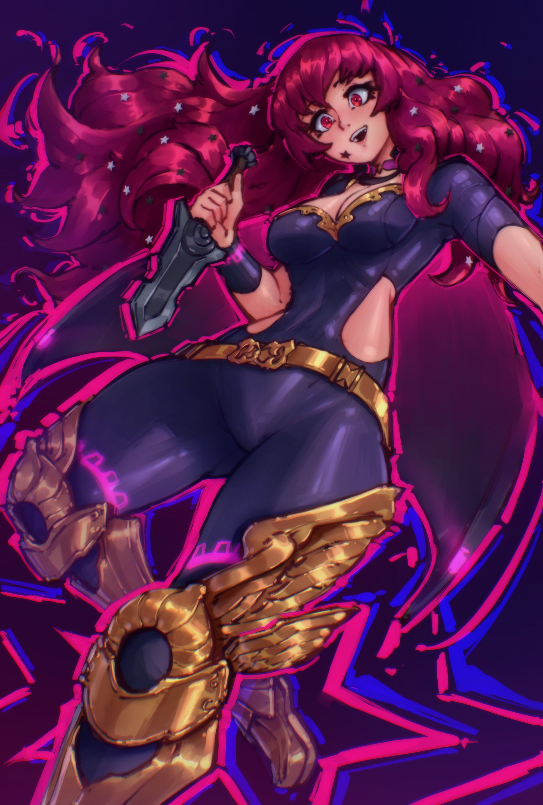 Safebooru - 1girl absurdres belt black cape bodysuit cape choker clothing cutout facial mark ...