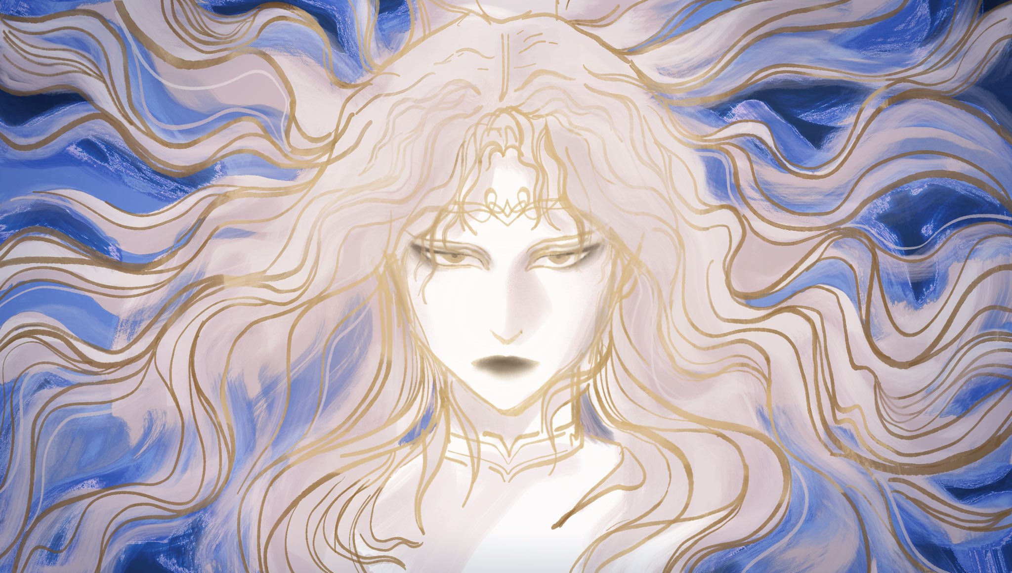 Safebooru - 1boy black lips blonde hair blue background circlet close-up commentary elden ring ...