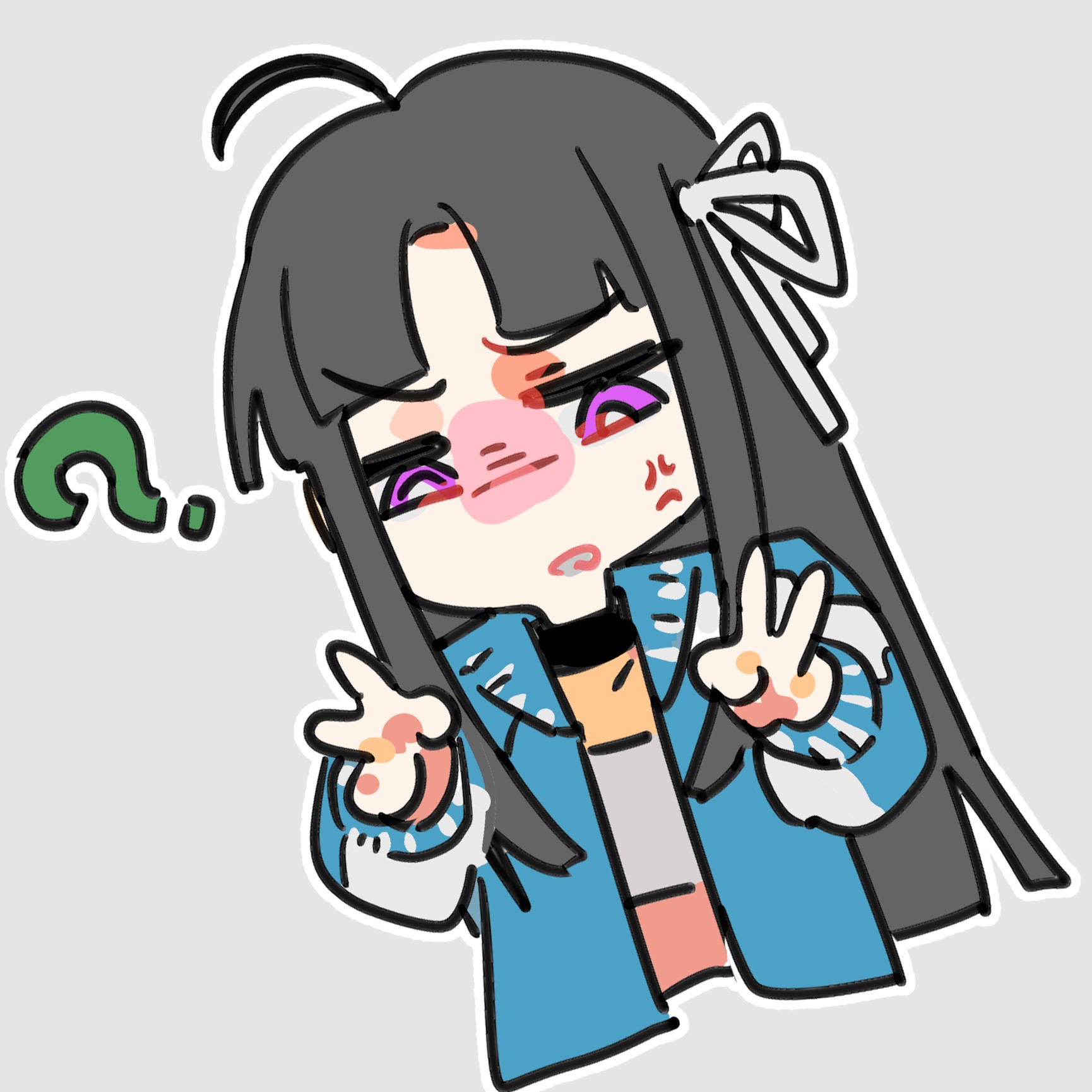 Safebooru - 1girl ? anger vein awa subaru black hair blue jacket commentary double v frown girls ...