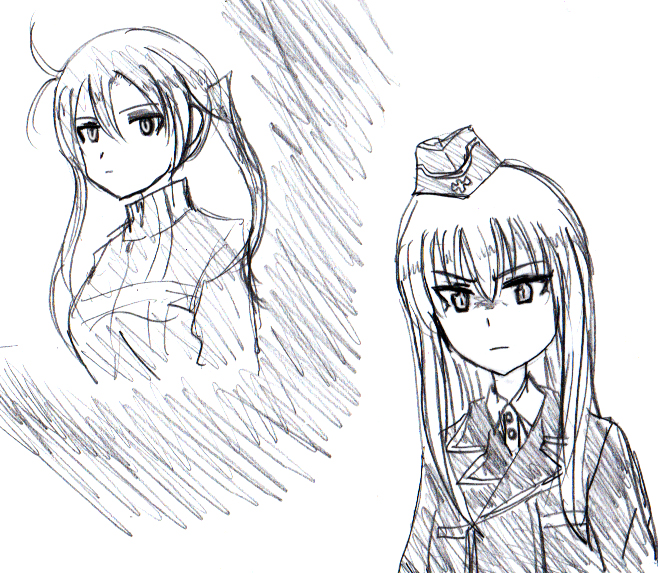 Safebooru - 1girl 2girls bellwall military uniform black hat black ...