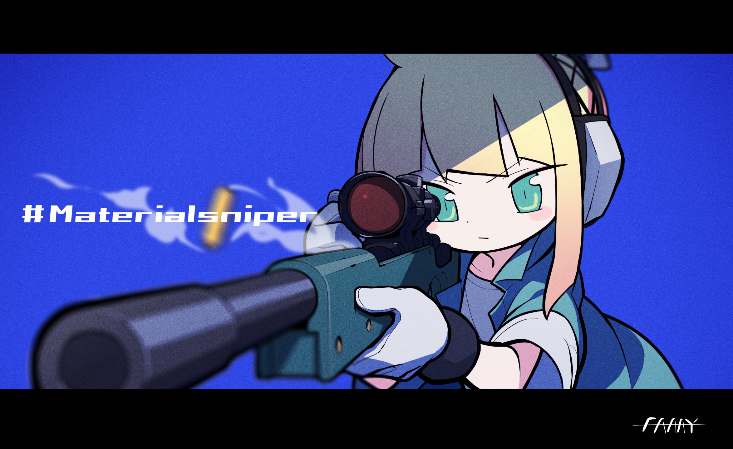 Safebooru - 1girl aiming blonde hair cartridge casing ejection expressionless fami (yellow skies ...