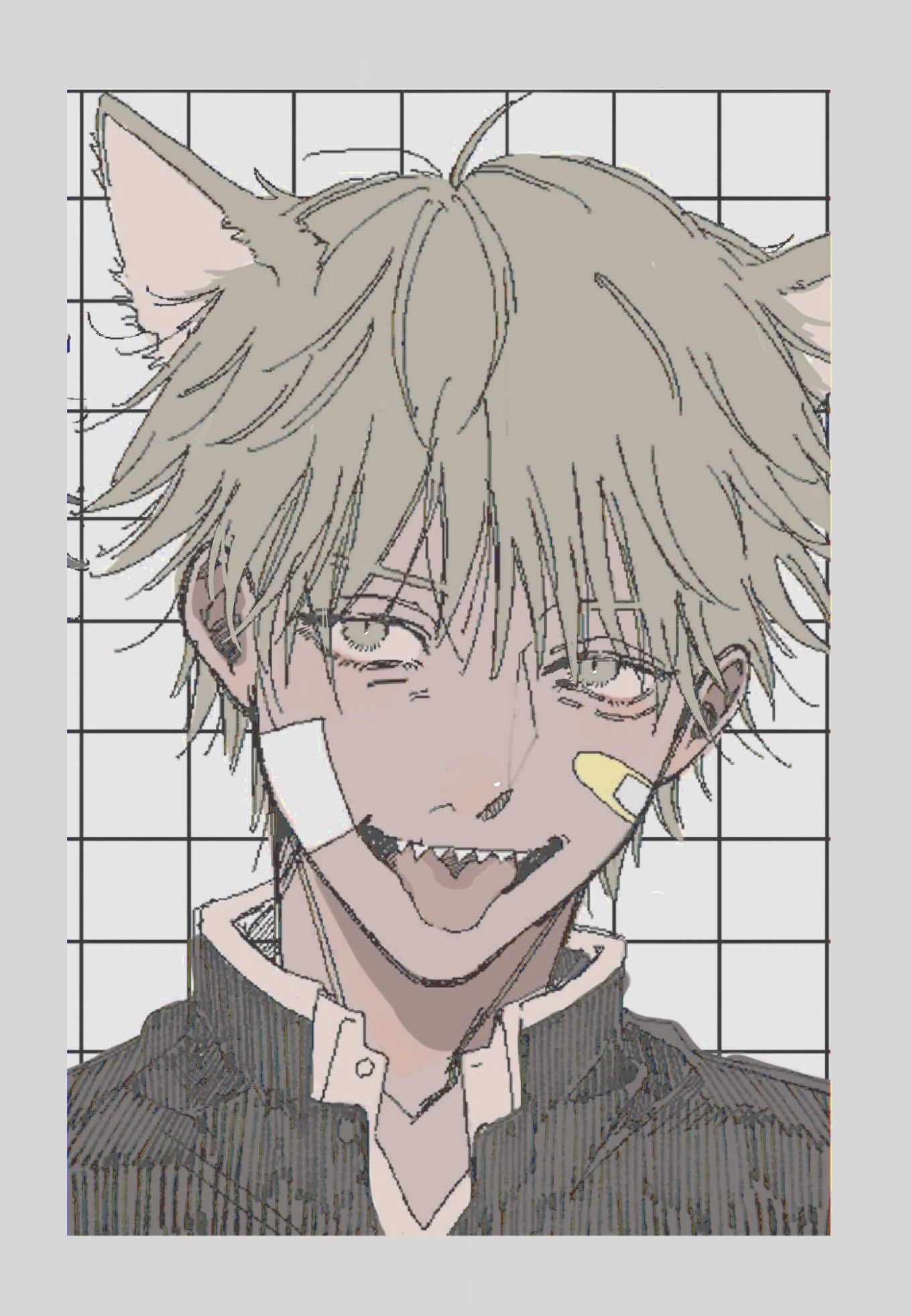 Safebooru - 1boy animal ears bandaid bandaid on face black jacket ...