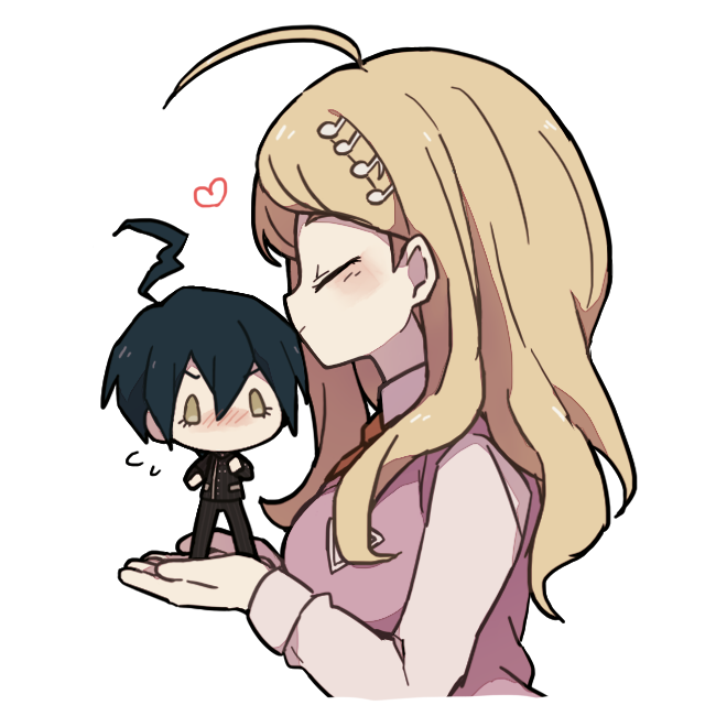 Safebooru - 1boy 1girl ahoge akamatsu kaede black hair black jacket black pants blonde hair ...