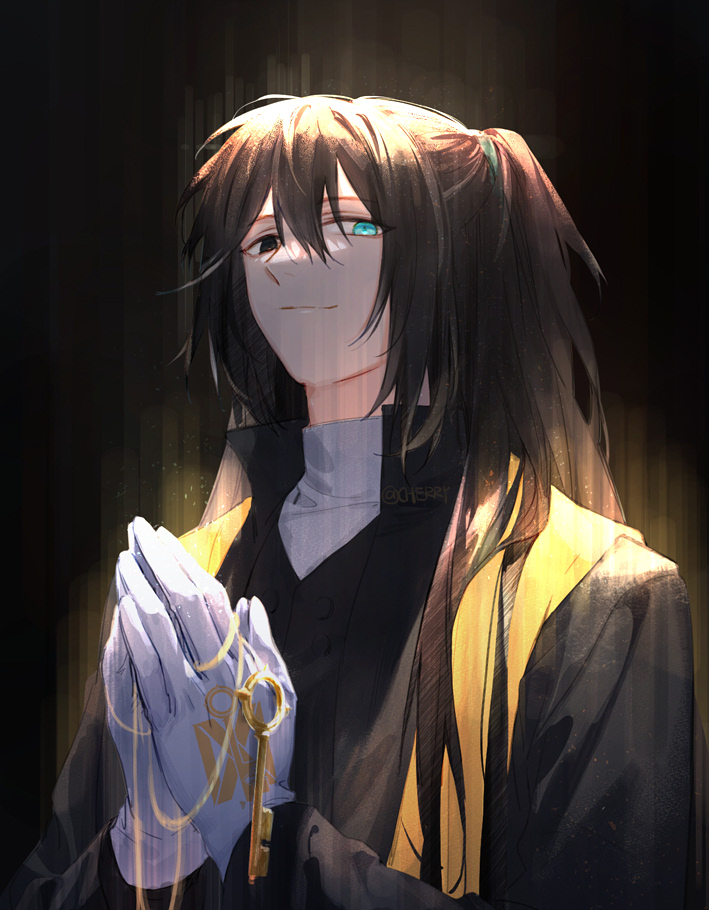 Safebooru - 1boy aqua eyes black coat black eyes black hair closed mouth coat dieci association ...