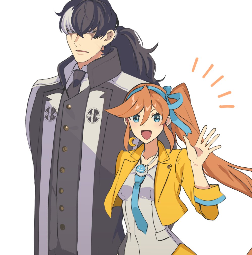 Safebooru - 1boy 1girl :d ace attorney athena cykes black coat black hair black jacket black ...