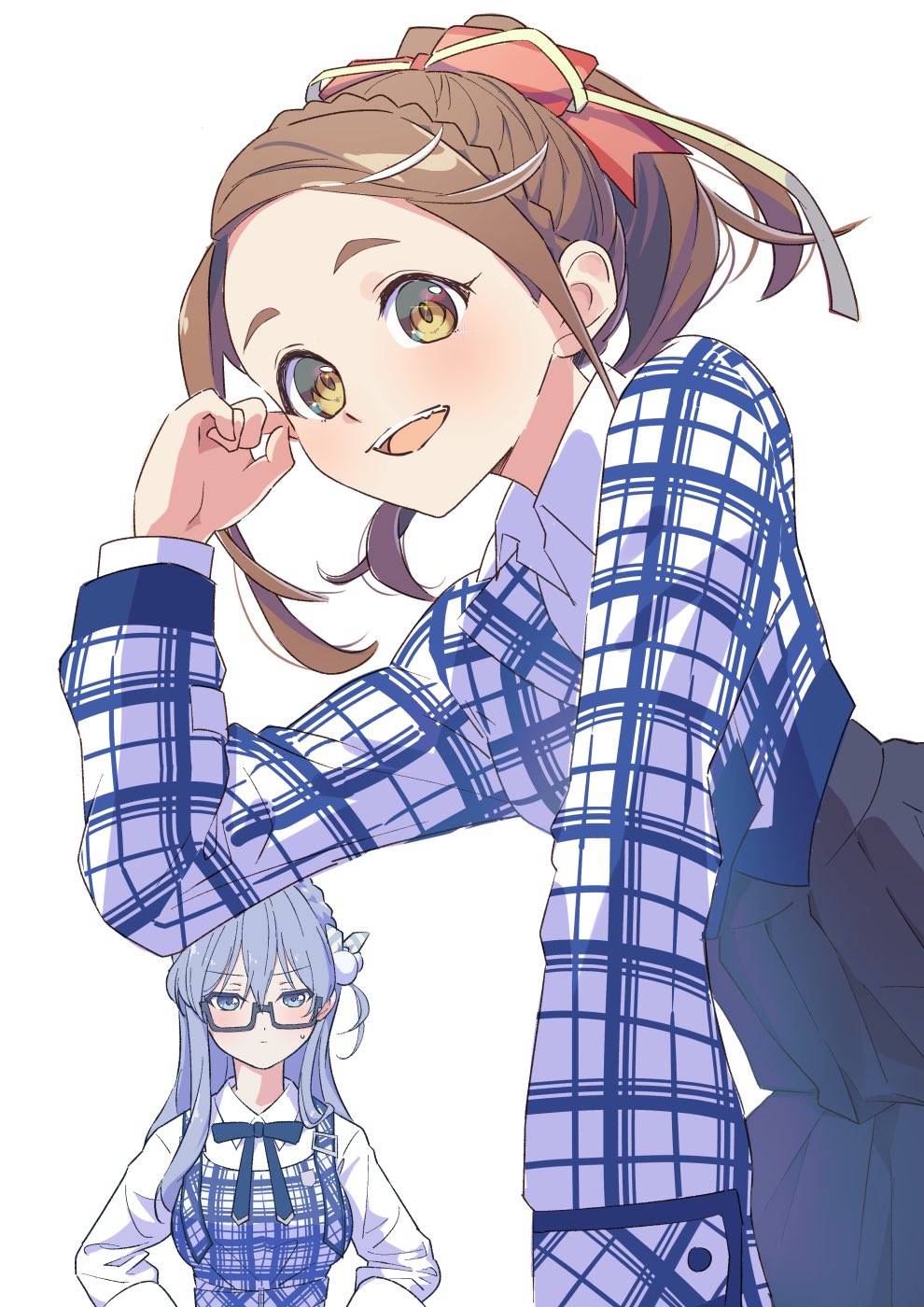 Safebooru - 22/7 2girls :d black-framed eyewear blue bow blue bowtie blue eyes blue hair bow ...