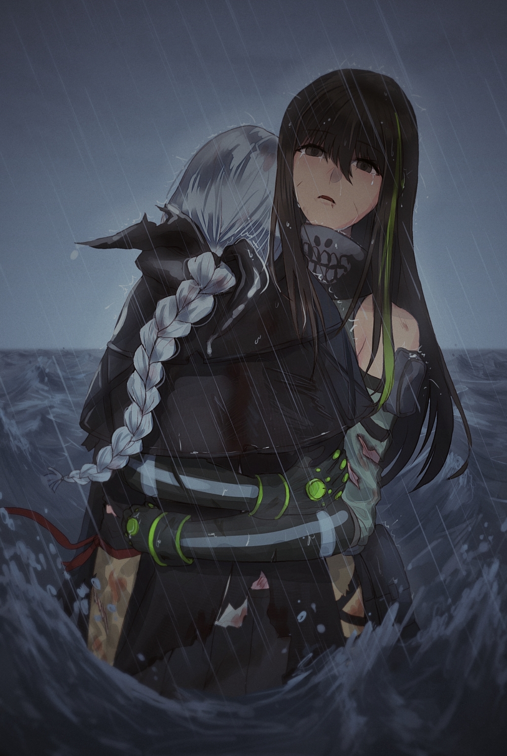 Safebooru - 2girls anti-rain (girls' frontline) black jacket braid ...