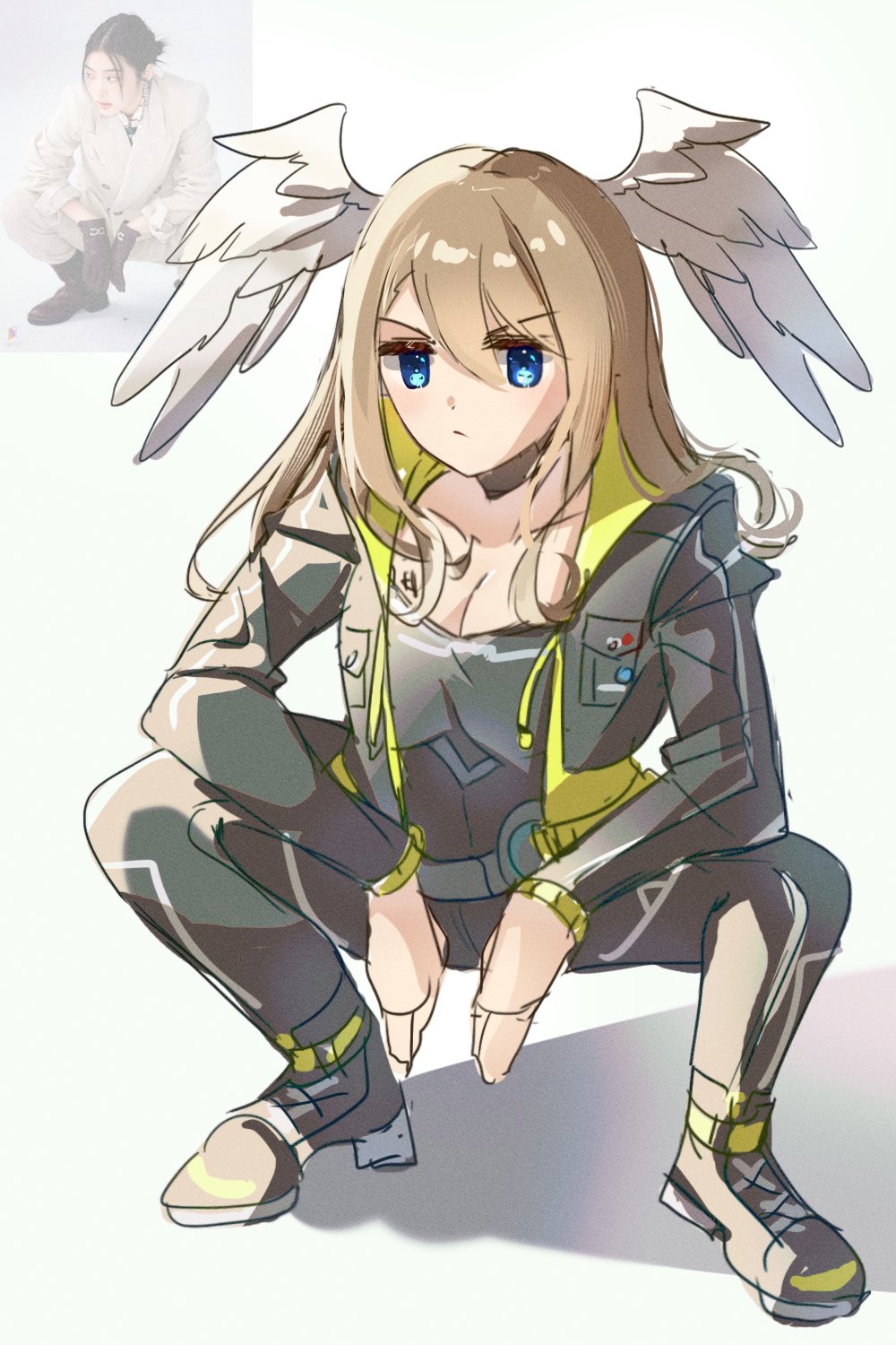 Safebooru - 1girl black bodysuit blonde hair blue pupils bodysuit breast tattoo commentary eunie ...