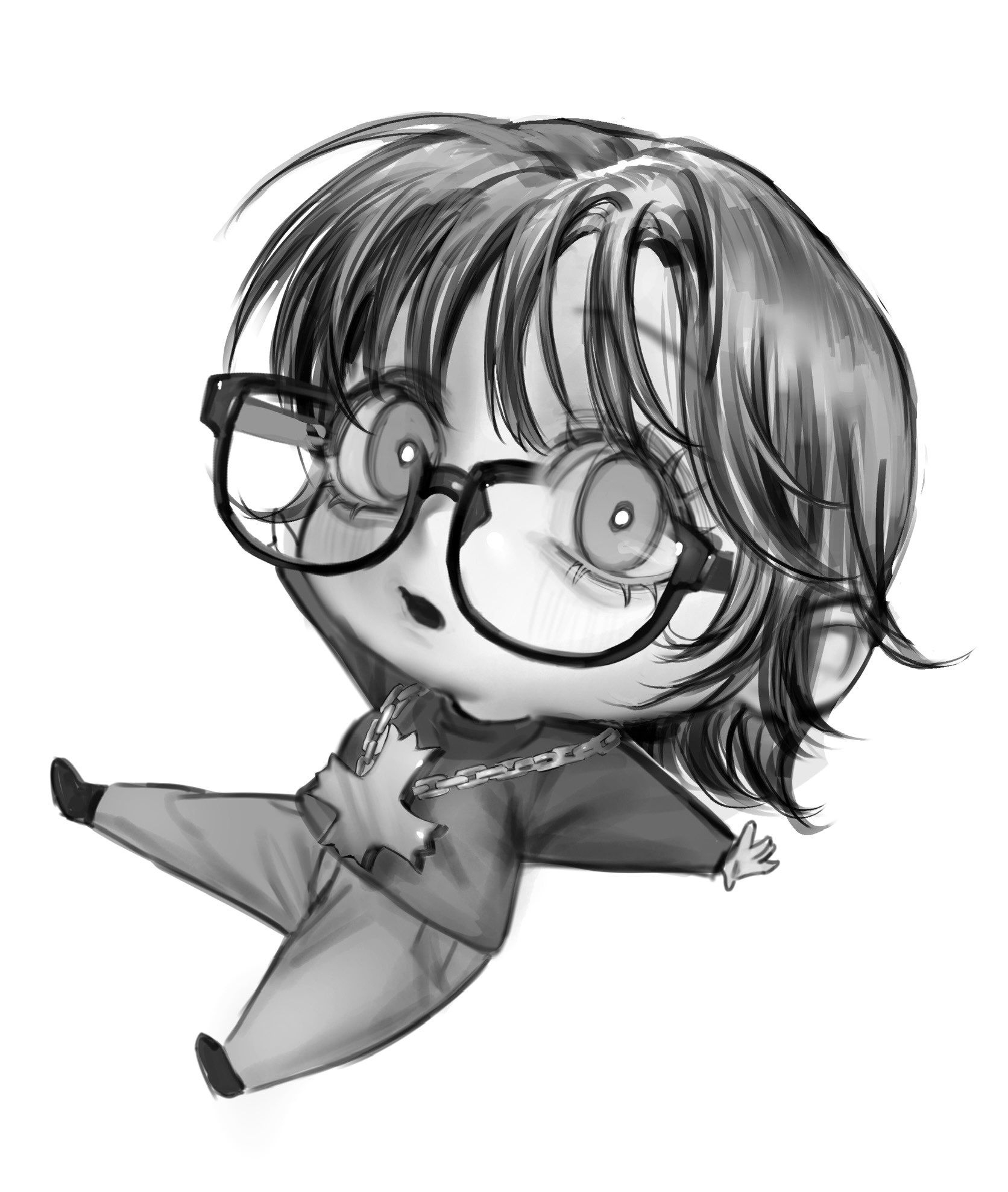 Safebooru - 1girl :o black sweater chibi cross cross necklace full body ...