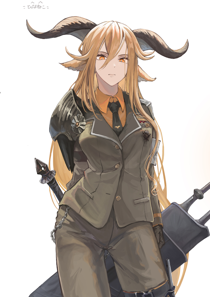 Safebooru - 1girl animal ears arknights arm behind back armor artist name black necktie blonde ...