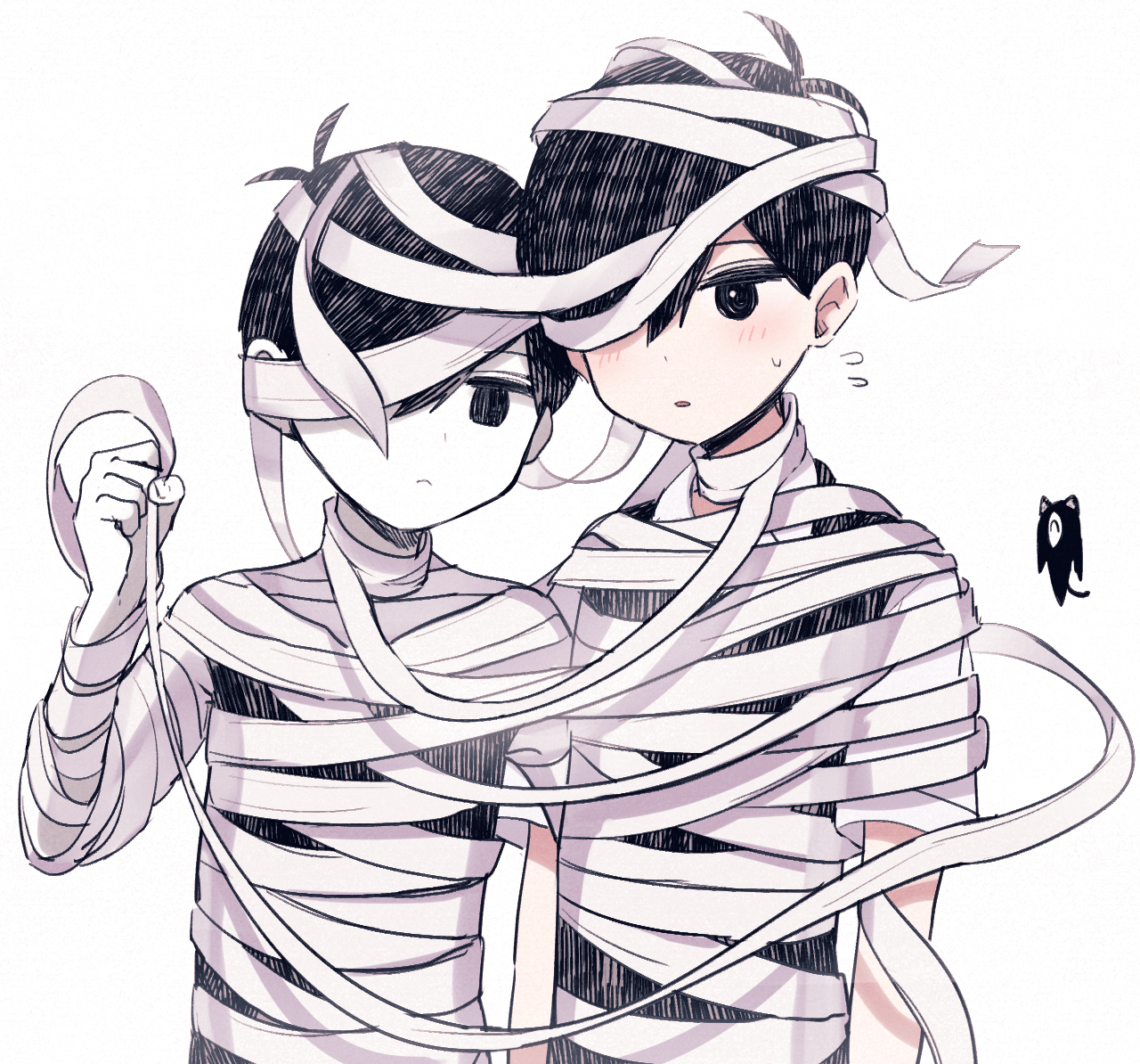 Safebooru - 2boys black eyes black hair black tank top closed mouth ...