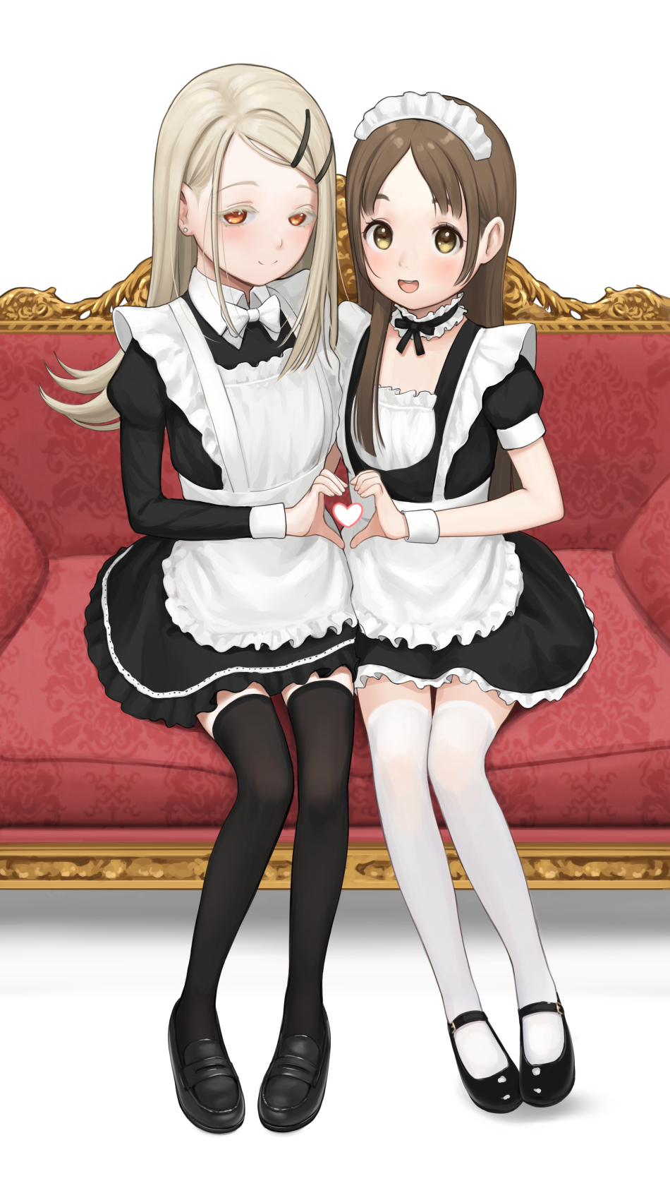 Safebooru - 2girls alternate costume apron black dress black footwear black thighhighs blush ...