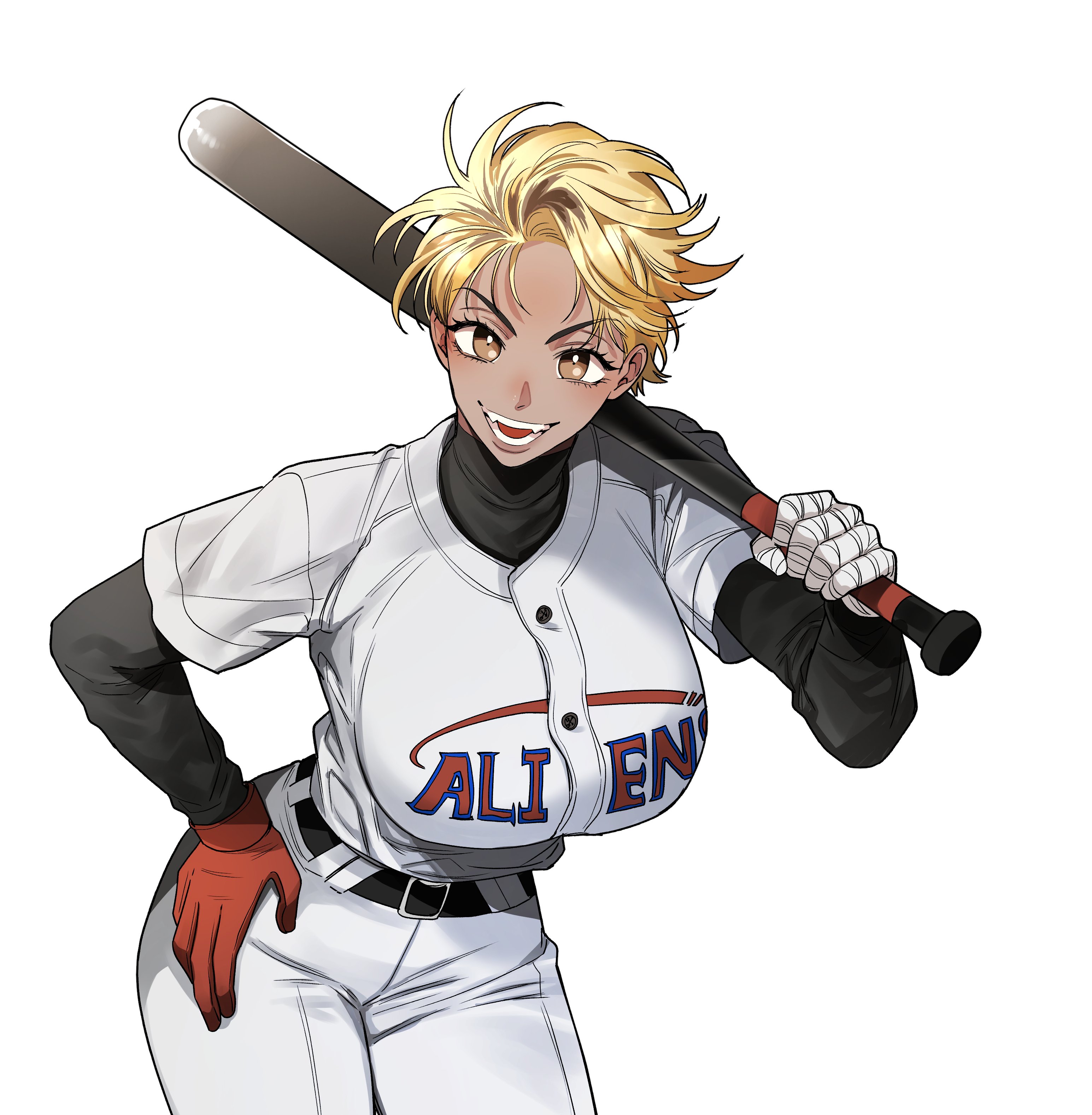 Safebooru - 07newb pochip 1girl absurdres bandaged hand bandages baseball bat baseball uniform ...