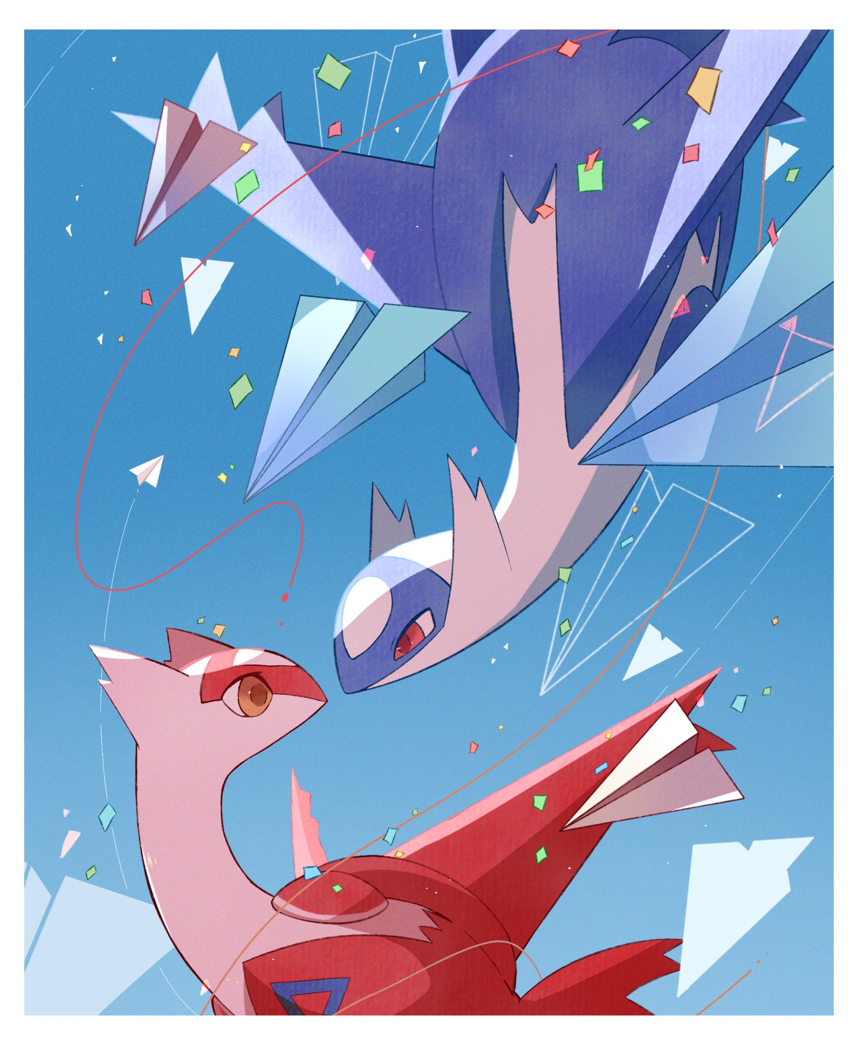 Safebooru - blue background blue wings border confetti dragon gradient ...