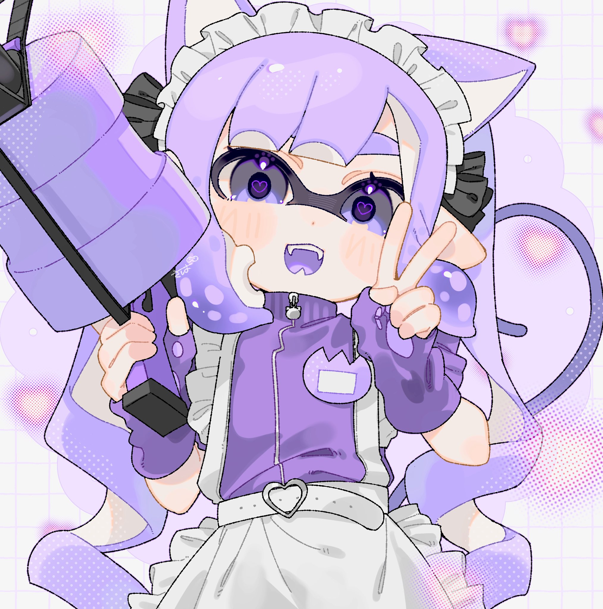 Safebooru - .52 gal (splatoon) 1girl :d animal ears apron cat ears cat ...