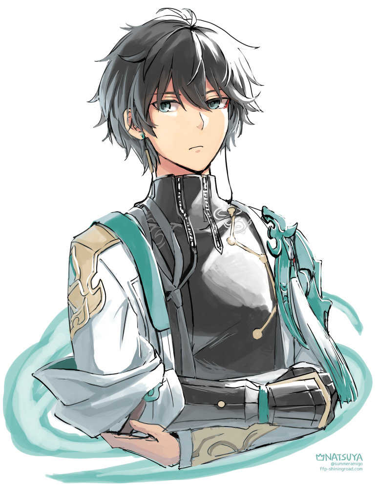 Safebooru - 1boy artist name black gloves black hair black shirt blue eyes closed mouth ...