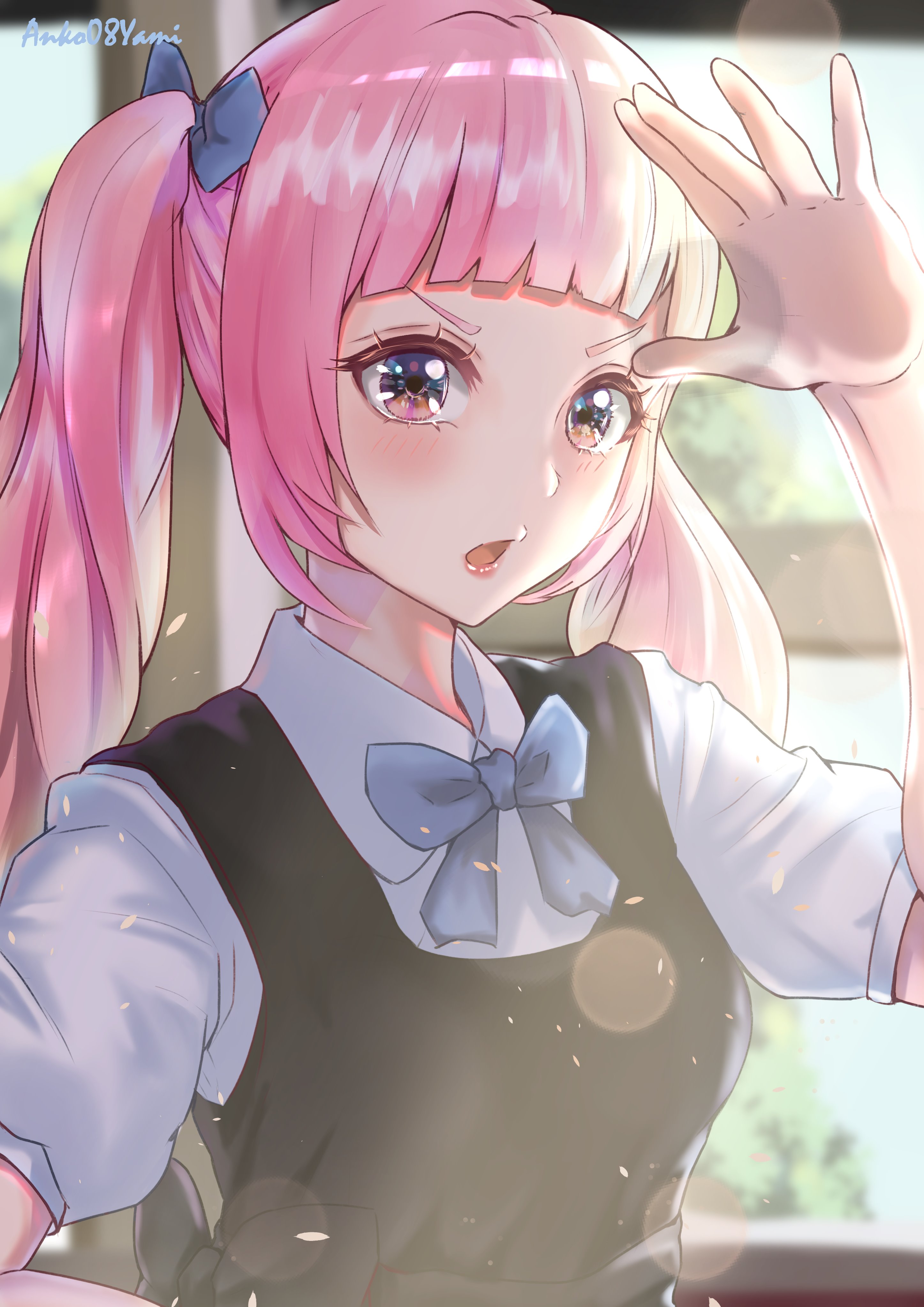 Safebooru - 1girl absurdres black bow blue bow blue bowtie blunt bangs bow bowtie breasts ...