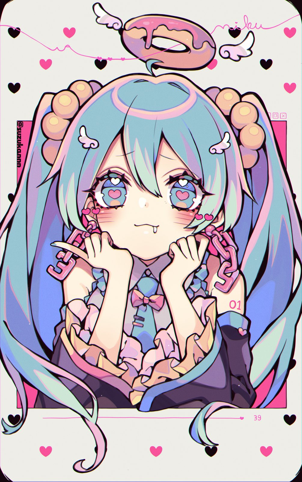 Safebooru - 1girl aqua eyes aqua hair aqua necktie blush body writing bow chain chain earrings ...