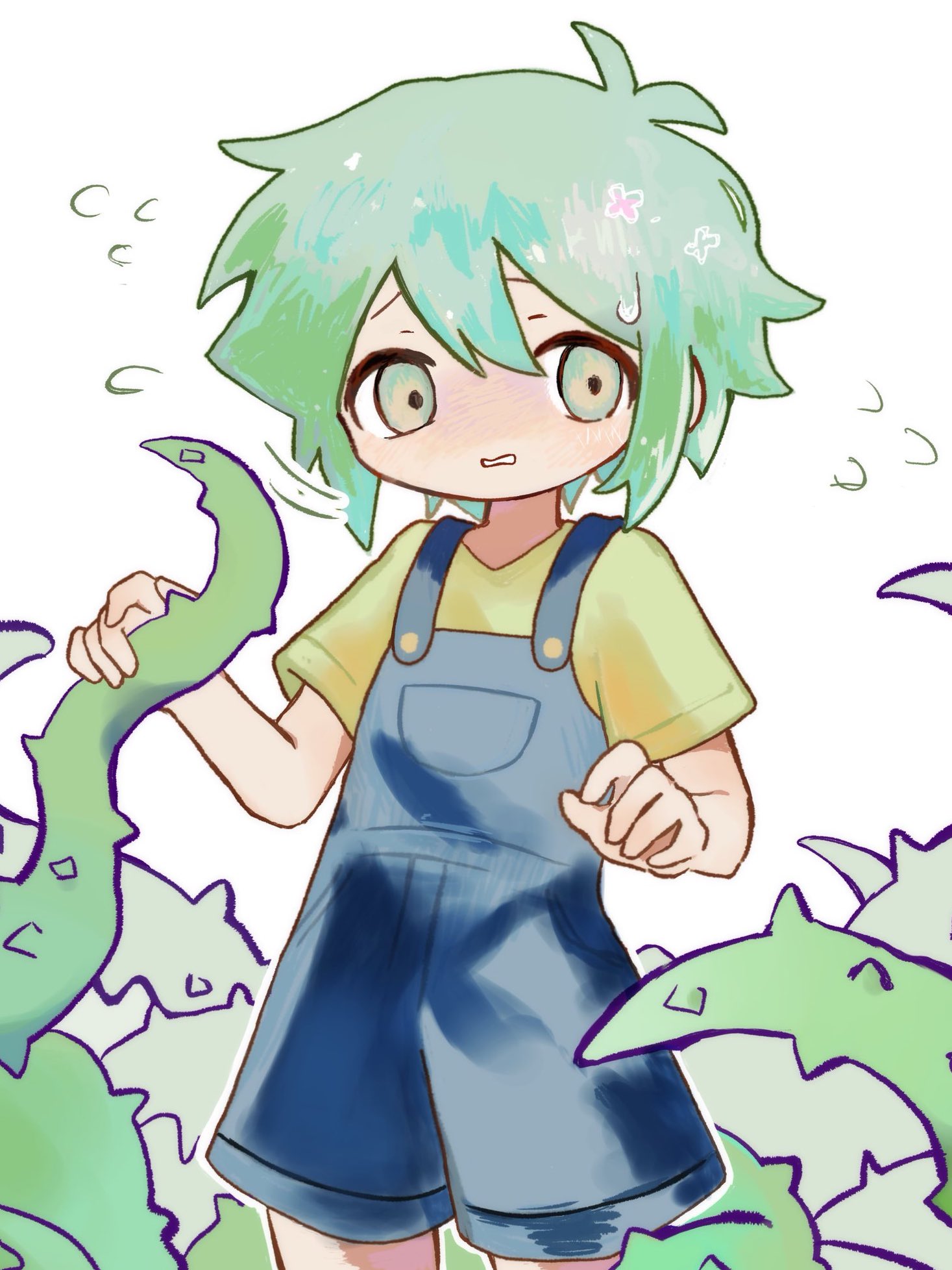 Safebooru - 1boy basil (headspace) (omori) basil (omori) blue overalls ...