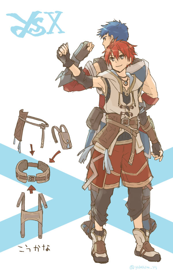 Safebooru - 2boys adol christin back-to-back belt black gloves blue ...