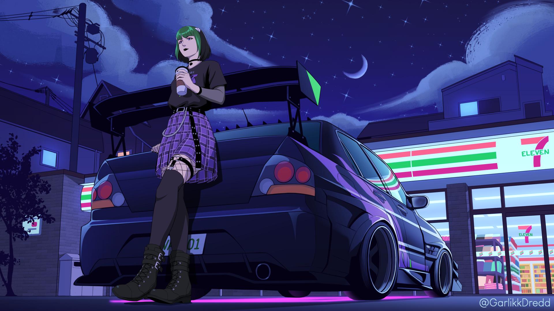 Safebooru - 1girl 7-eleven artist name belt black belt black choker black footwear black hair ...