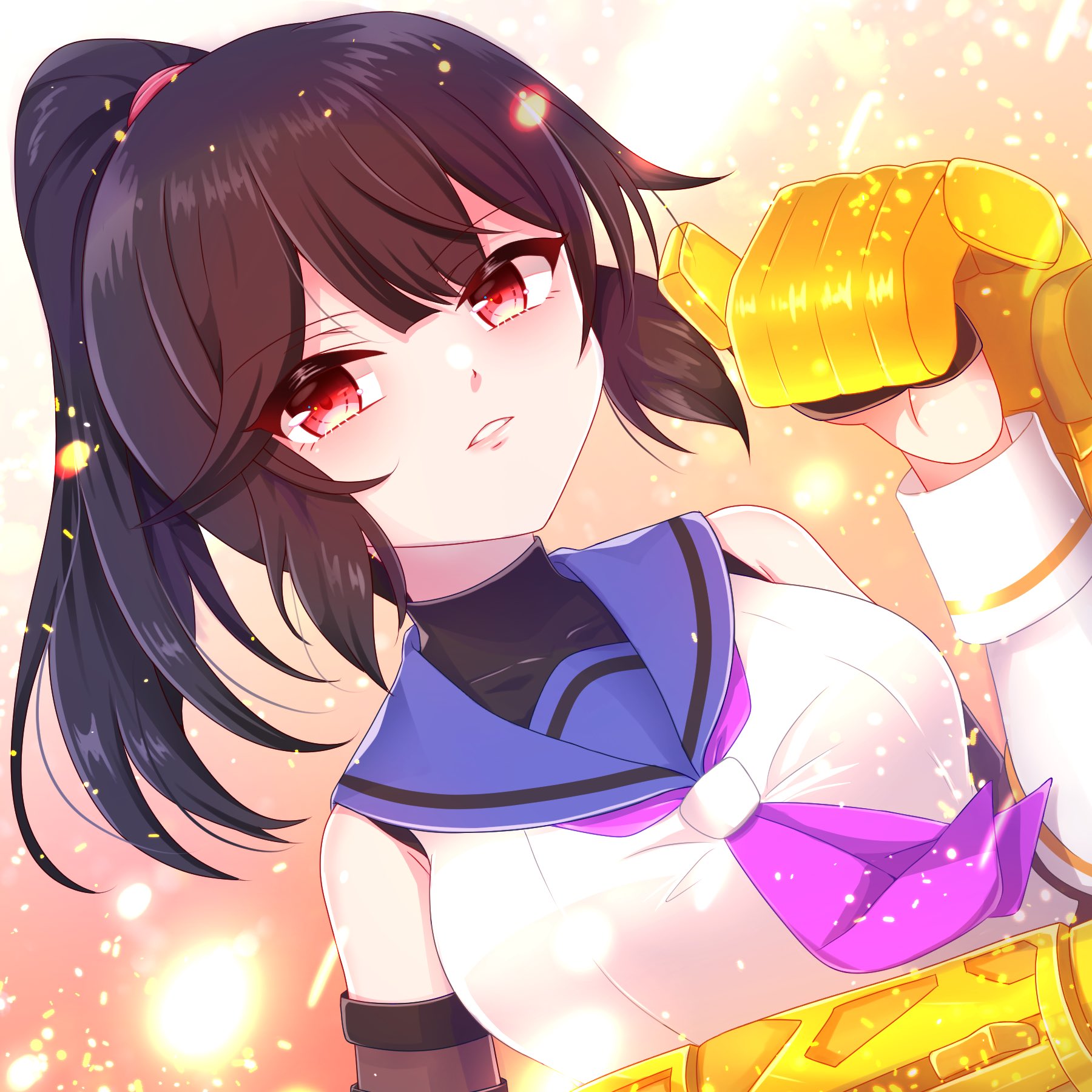 Safebooru - 1girl anjou seira assault lily bare shoulders black footwear black gloves black hair ...