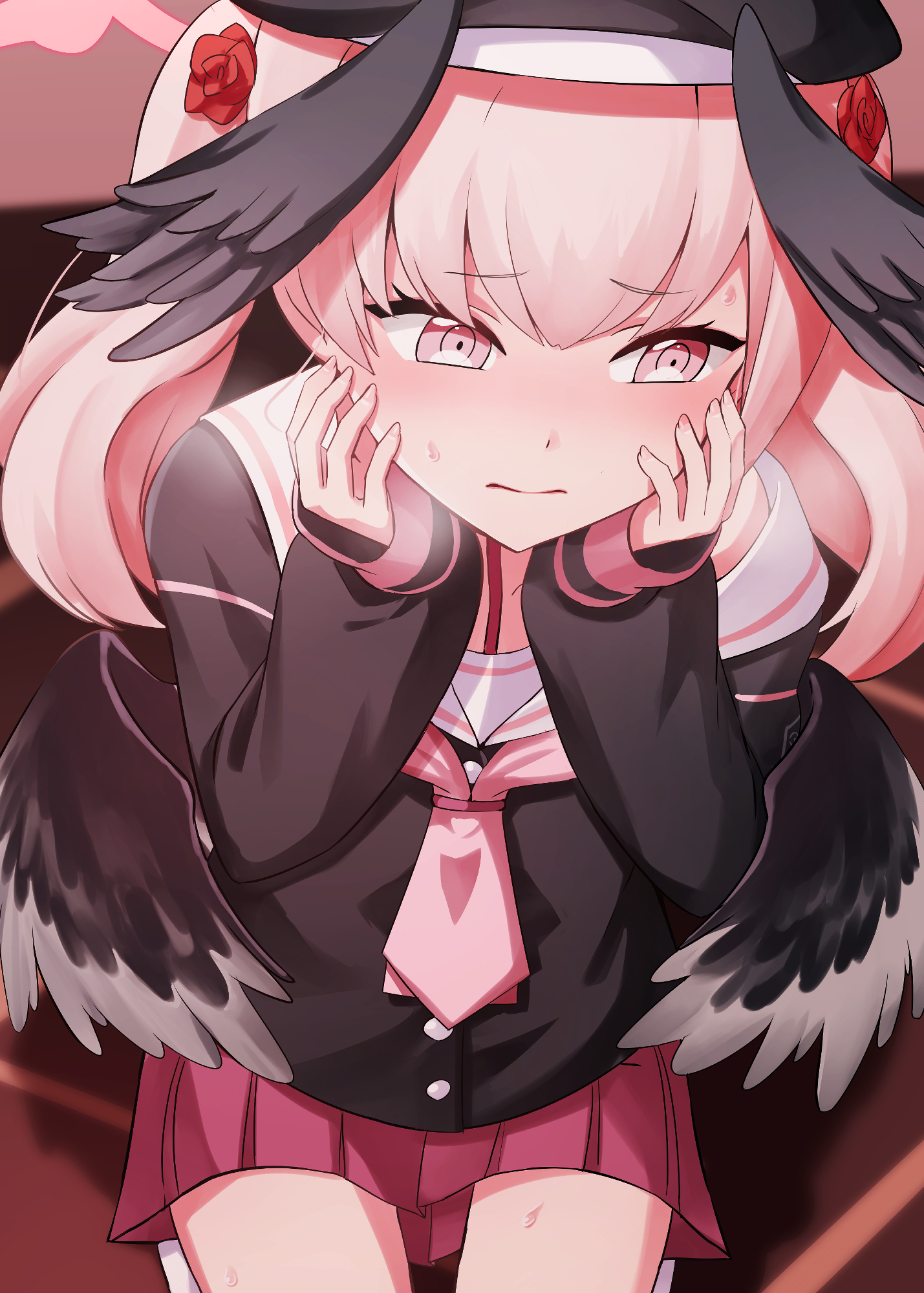 Safebooru - 1girl beret black hat black shirt black wings blue archive blush flower hair flower ...