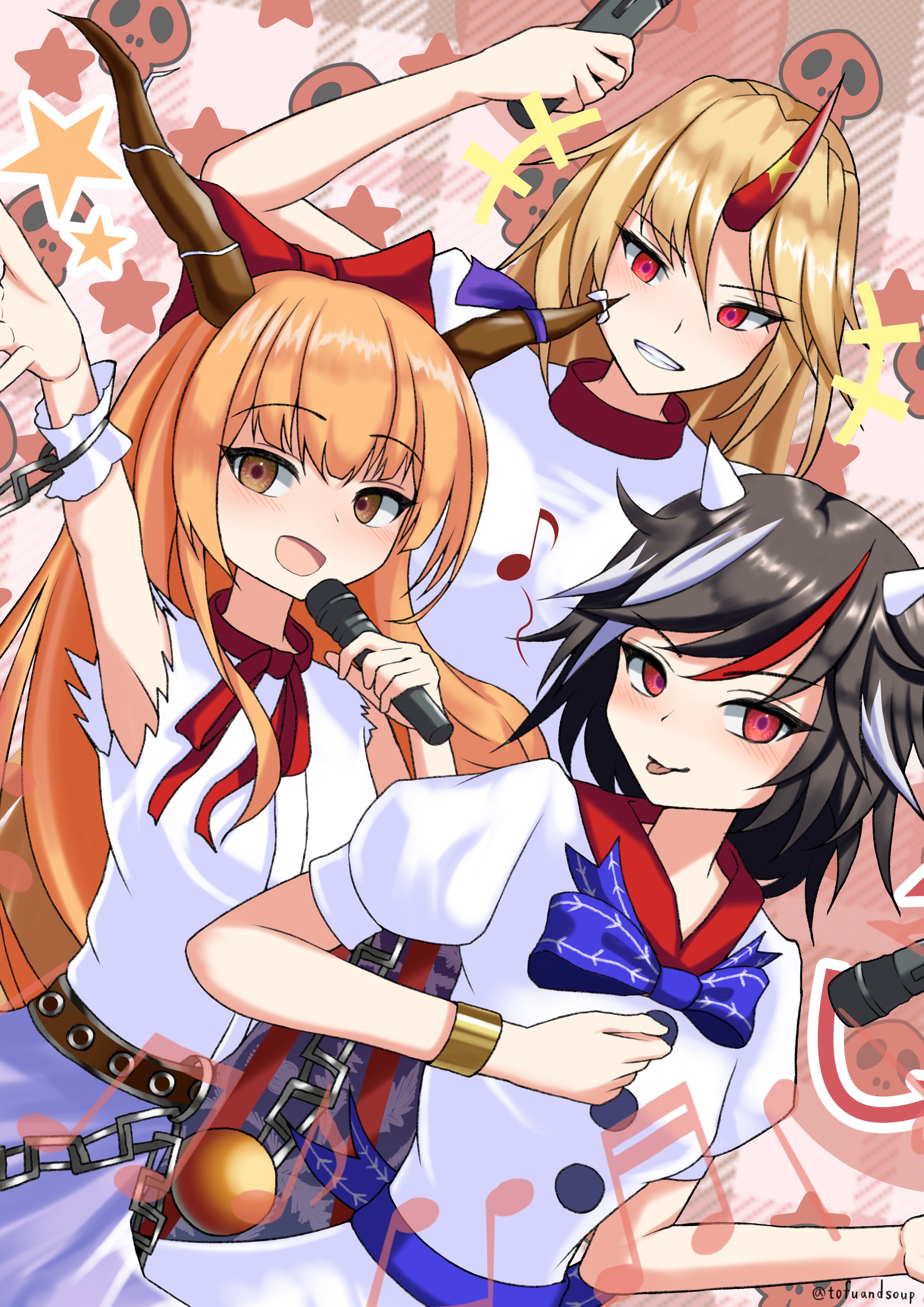 Safebooru - 3girls absurdres belt black hair blonde hair brown eyes commentary request ...